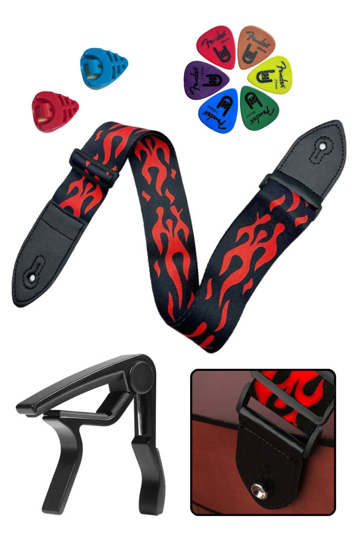 Midex SR-11RD-PAK Desenli Gitar Omuz Askısı Metal Capo ( 2 Pena Kutusu ...