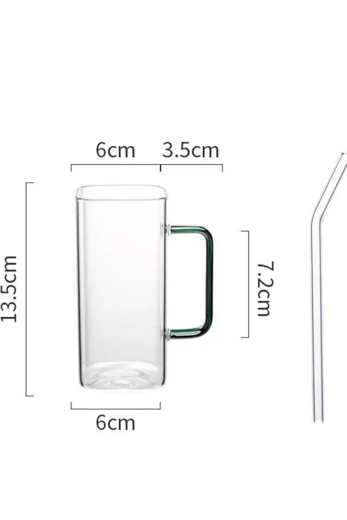 Kitchen Design Lab Yeni Nesil Kare Cam Yeşil Kulplu Latte, Meşrubat, Neskafe, Süt, Su Bardağı ...