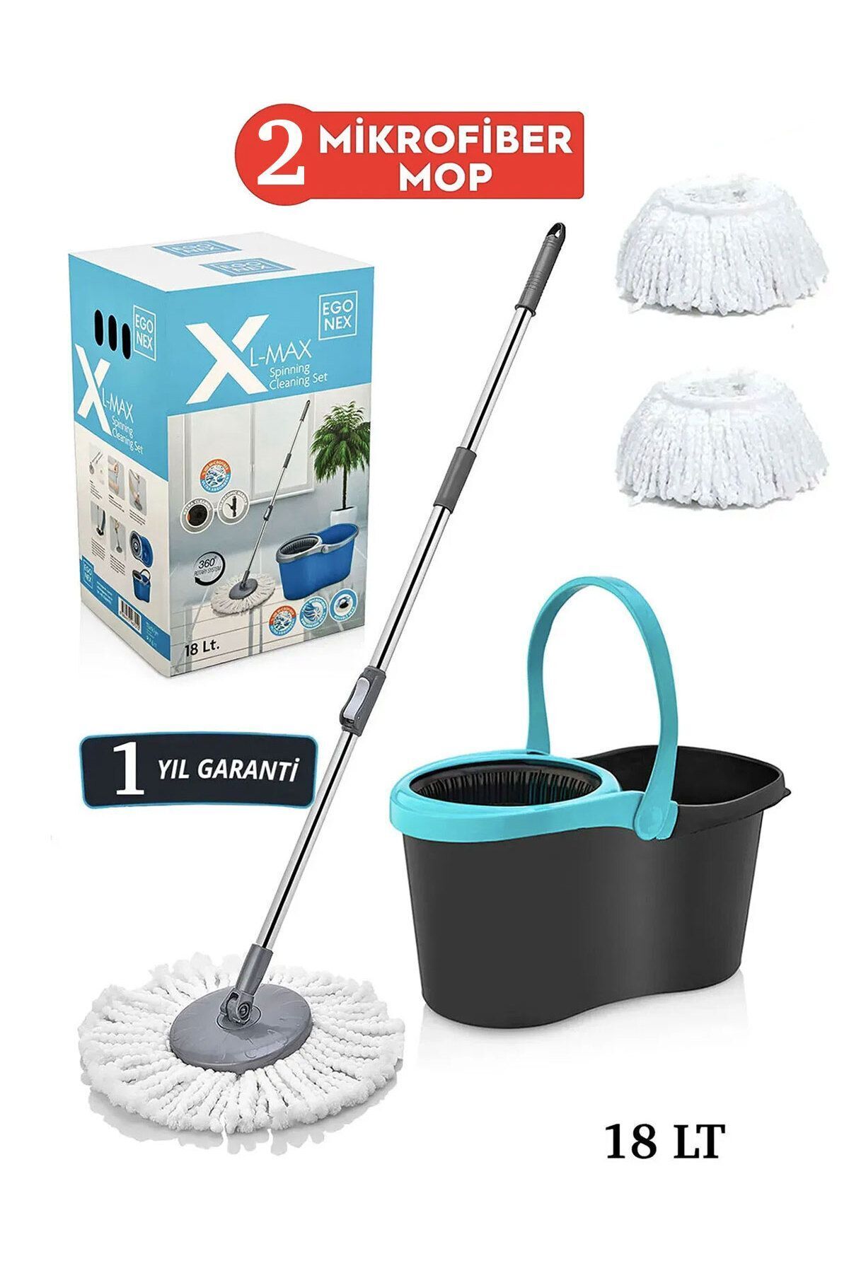 Egonex Xl-max Mop ( Yedek Bez Hediyeli ) Döner Başlıklı Temizlik Seti ...