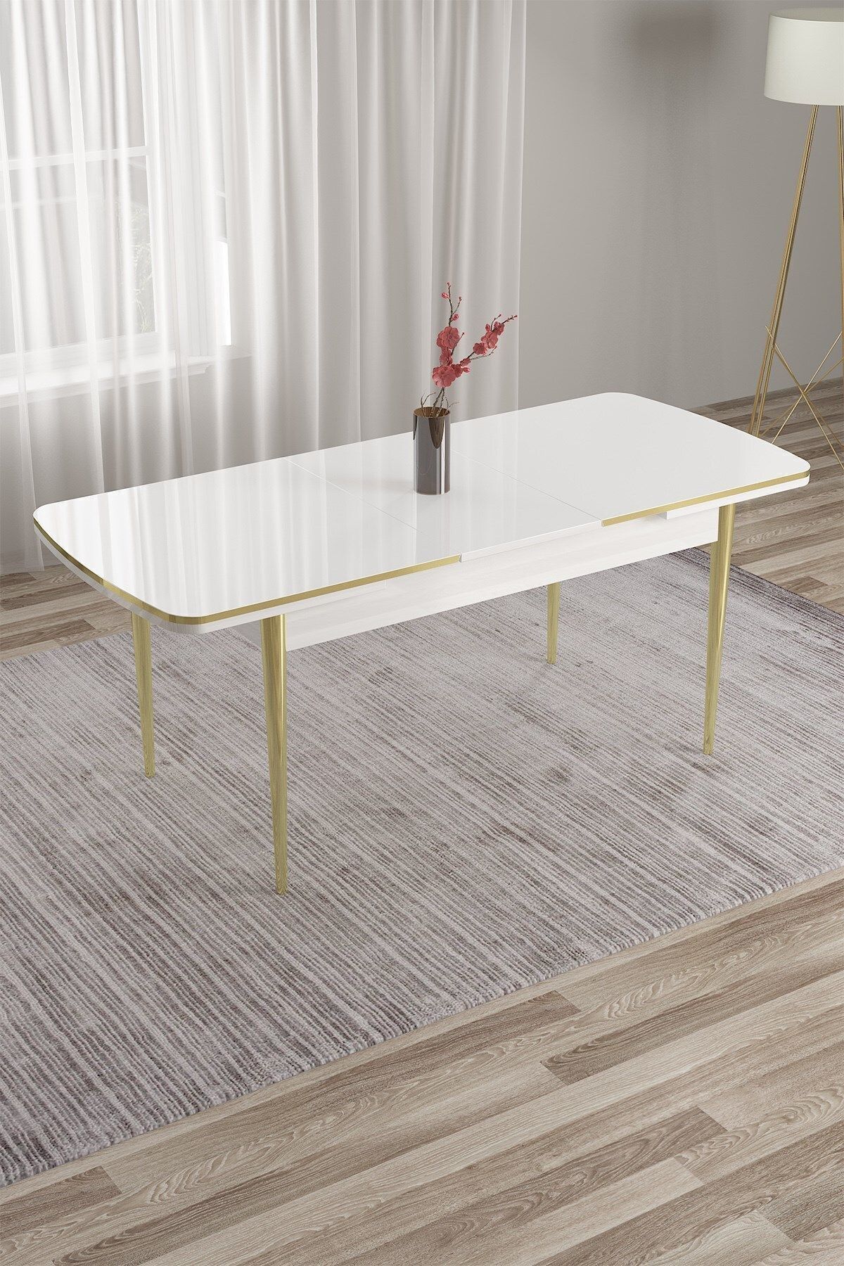 Canisa Pale Serisi 80x132 Açılabilir Beyaz Mutfak Masası Gold Ayak ...