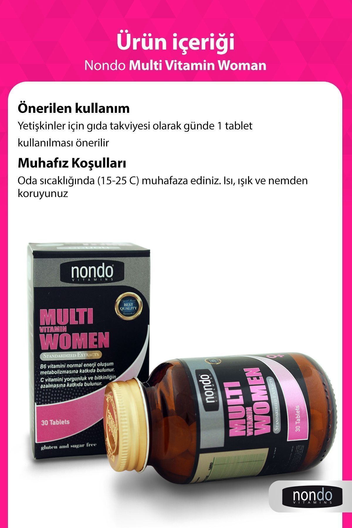 Nondo Multivitamin Women 30 Tablet ( Multiwomen Folik Asit Magnezyum Selenyum Amerikan Ginseng ...