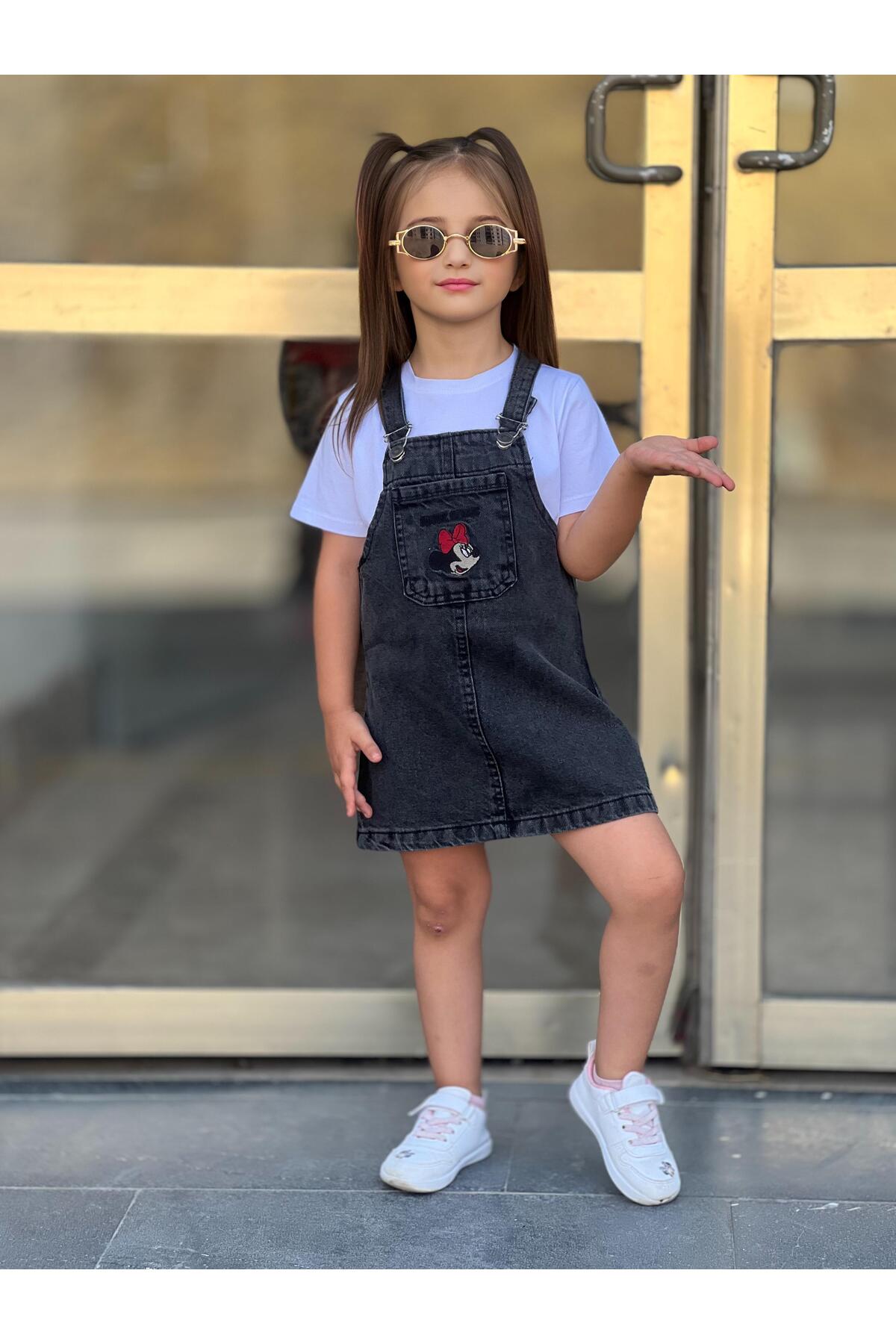 yns coolstar minnie embroidery Jeans Adjustable Strap Gilet / Denim Dress - Trendyol