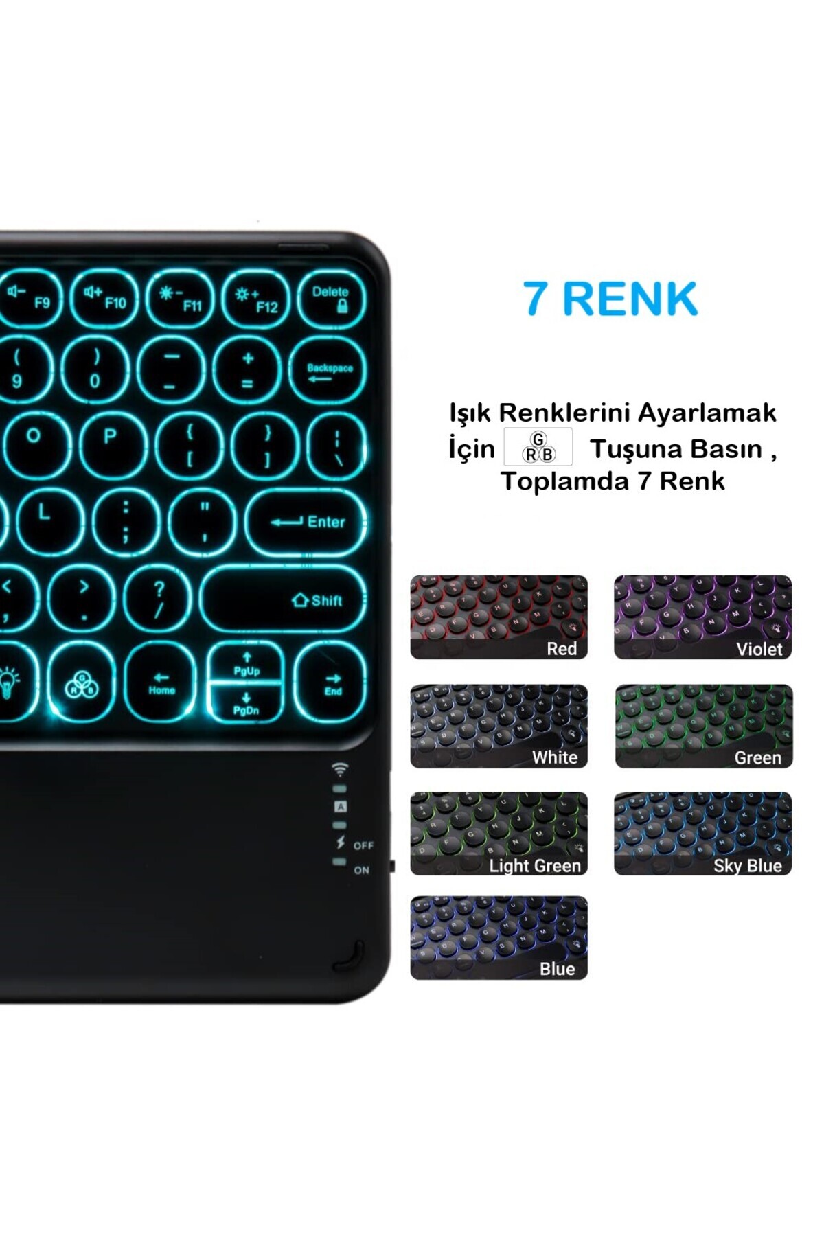 BGZ STORE Rgb Işıklı (7 Renkli) Bluetooth Klavye Touchpad Slim Şarjlı ...