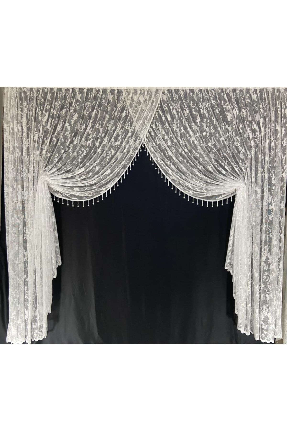 Fashion Pearl Moda Inci Perde, Örme Bulut, Beyaz Kruvaze, Boncuklu Tül ...