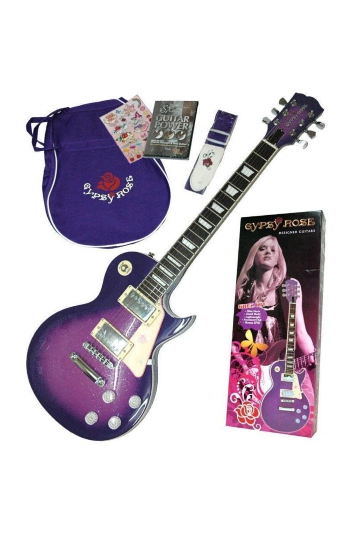 VALENCIA Gre2kcpp Elektro Gitar Set Purple Askı Gig Bag Sticker Dvd ...