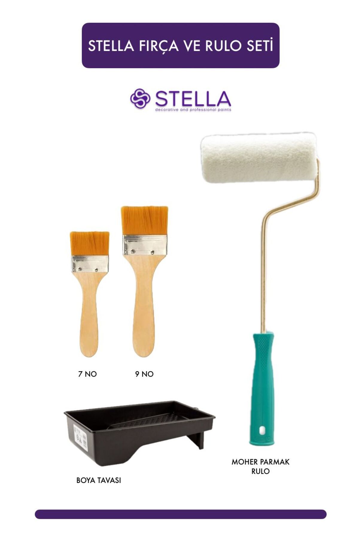 Stella 4 parça İpek fırça moher rulo set akrilik ve hobi boyaları iz ...