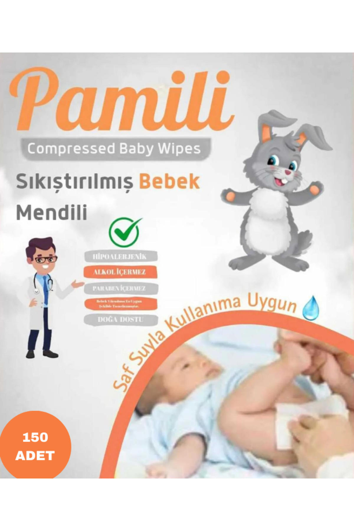 Pamili Sıkıştırılmış Tablet Bebek Mendili 150 Adet - Fiyatı, Yorumları