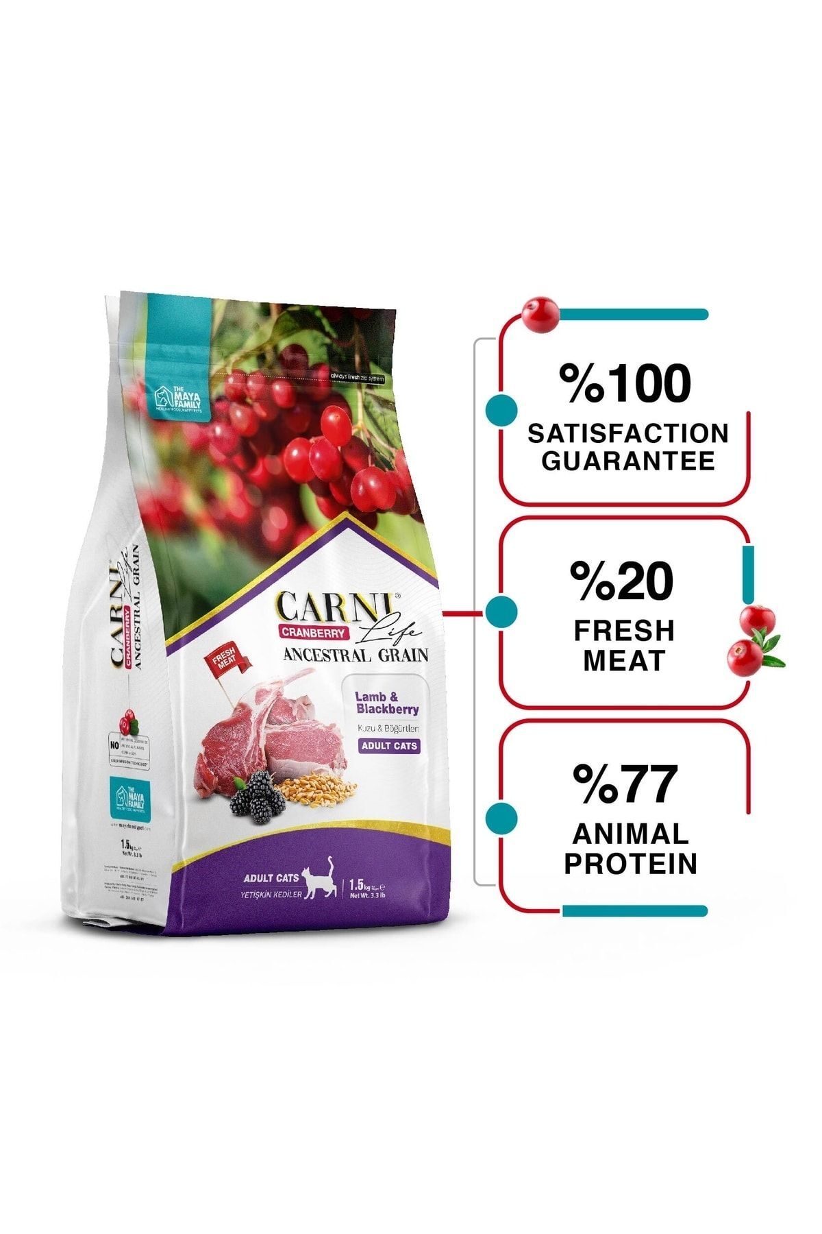 CARNİ LİFE Carni Kuzu Etli Böğürtlenli Yetiskin Kedi Mamasi 1,5 Kg ...