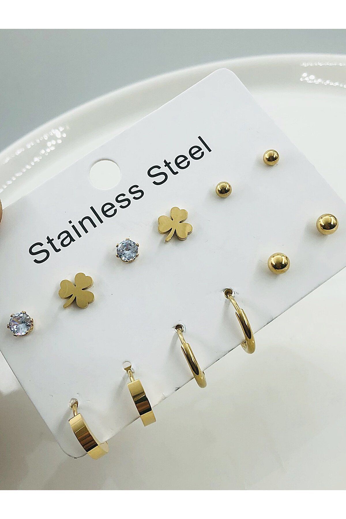 DS DİAMONDSHOP ÇELİK KÜPE 12 LI HALKA TAŞLI YONCA TOPLU MODEL ÇKP ...