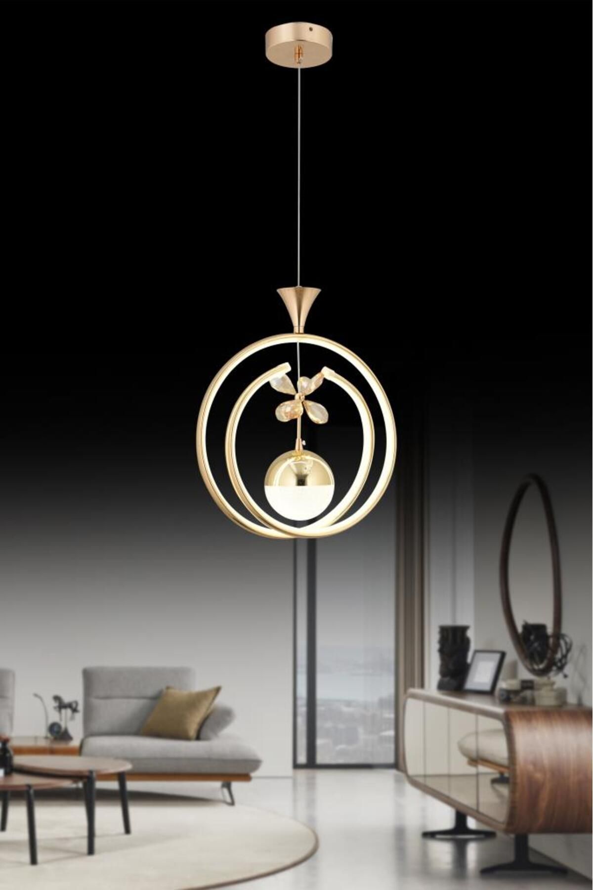 İstanbul Avize Alex Gold 3 Renk Ledli Kristal Taşlı Lüx Modern Led ...