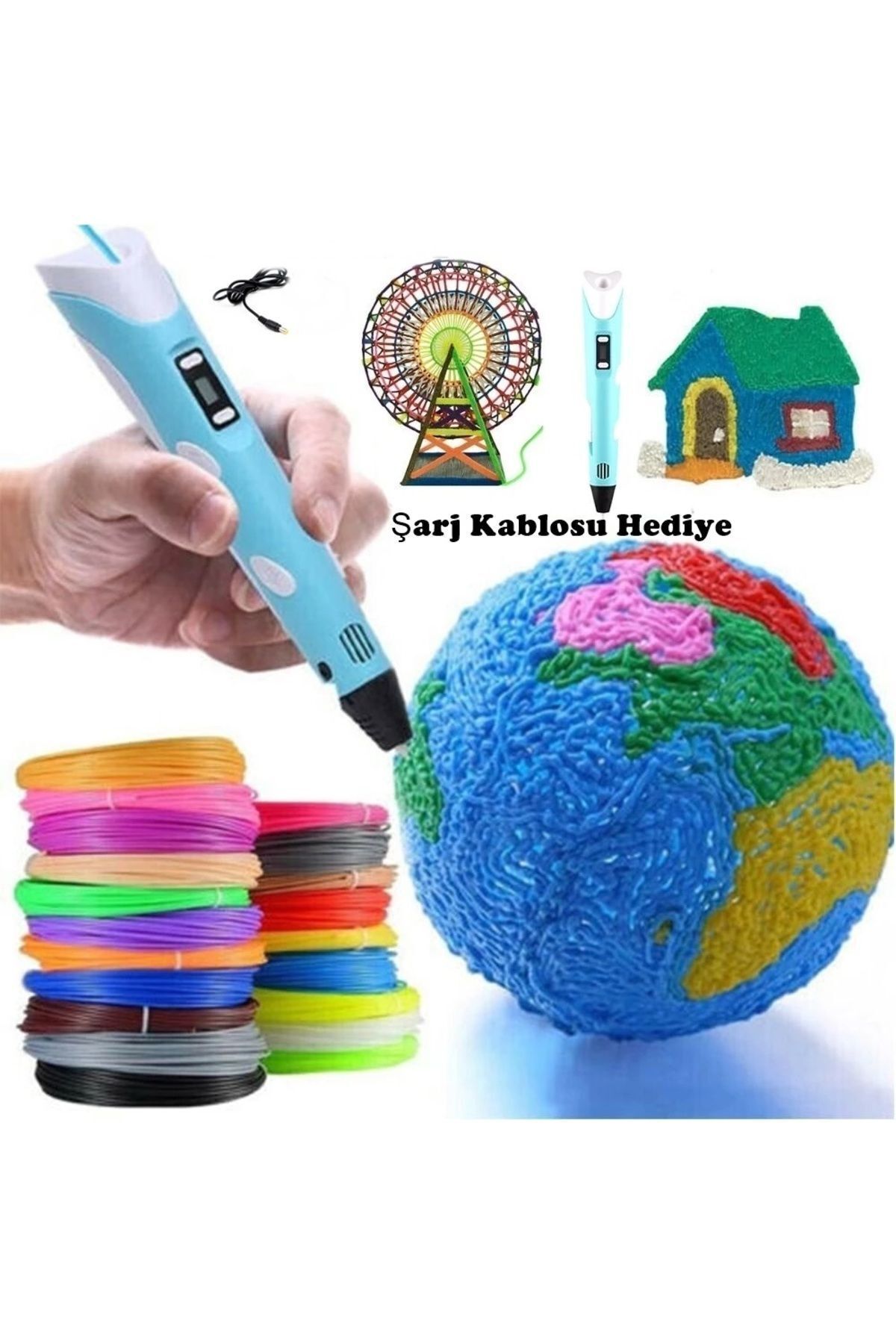 Reidan 3d Pen Üç Boyutlu Yazıcı Kalem Printer 3 Renk Filament 3D Çizim ...