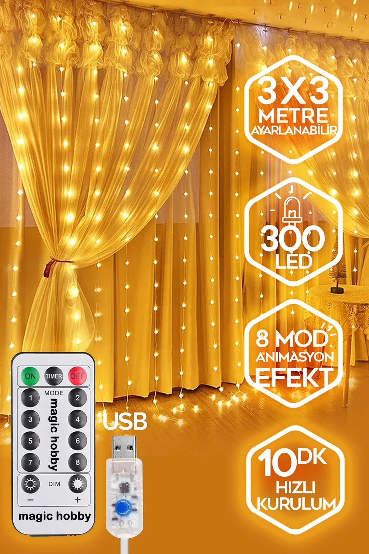 Magic Hobby Perde Led 2.5x2.5 Metre Gün Işığı - 320 Ledli 10 Saçaklı ...