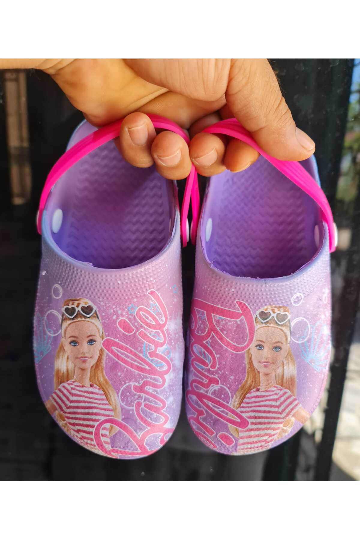 Pandalina kız çocuk Barbie baskılı sandalet kaydırmaz taban deniz havuz ...