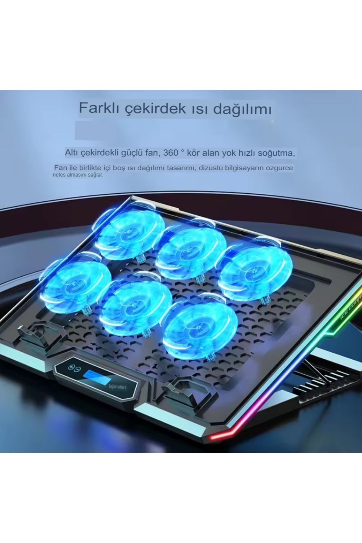 Tisul 6 Fanlı Soğutucu Stand Laptop Pc Tablet RGB Işıklı Telefon Usb ...