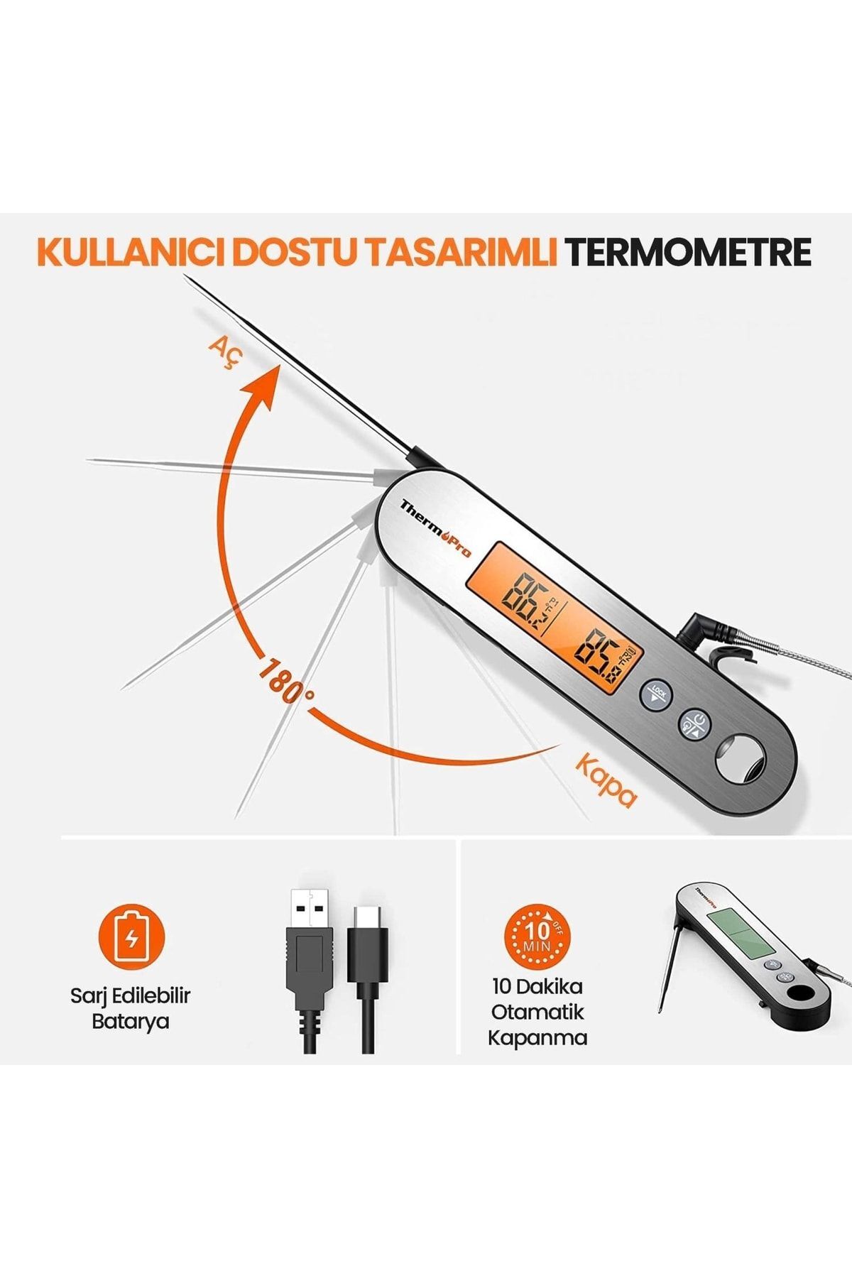 ThermoPro Thermopro Tp610 Su Geçirmez, Dijital Ve Işıklı Çift Problu ...