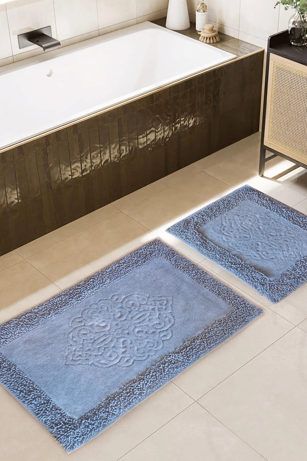 ALAADDİN CARPET Macoroni GRİ 2 Li Set Banyo Halısı, Paspası %100 Doğal ...