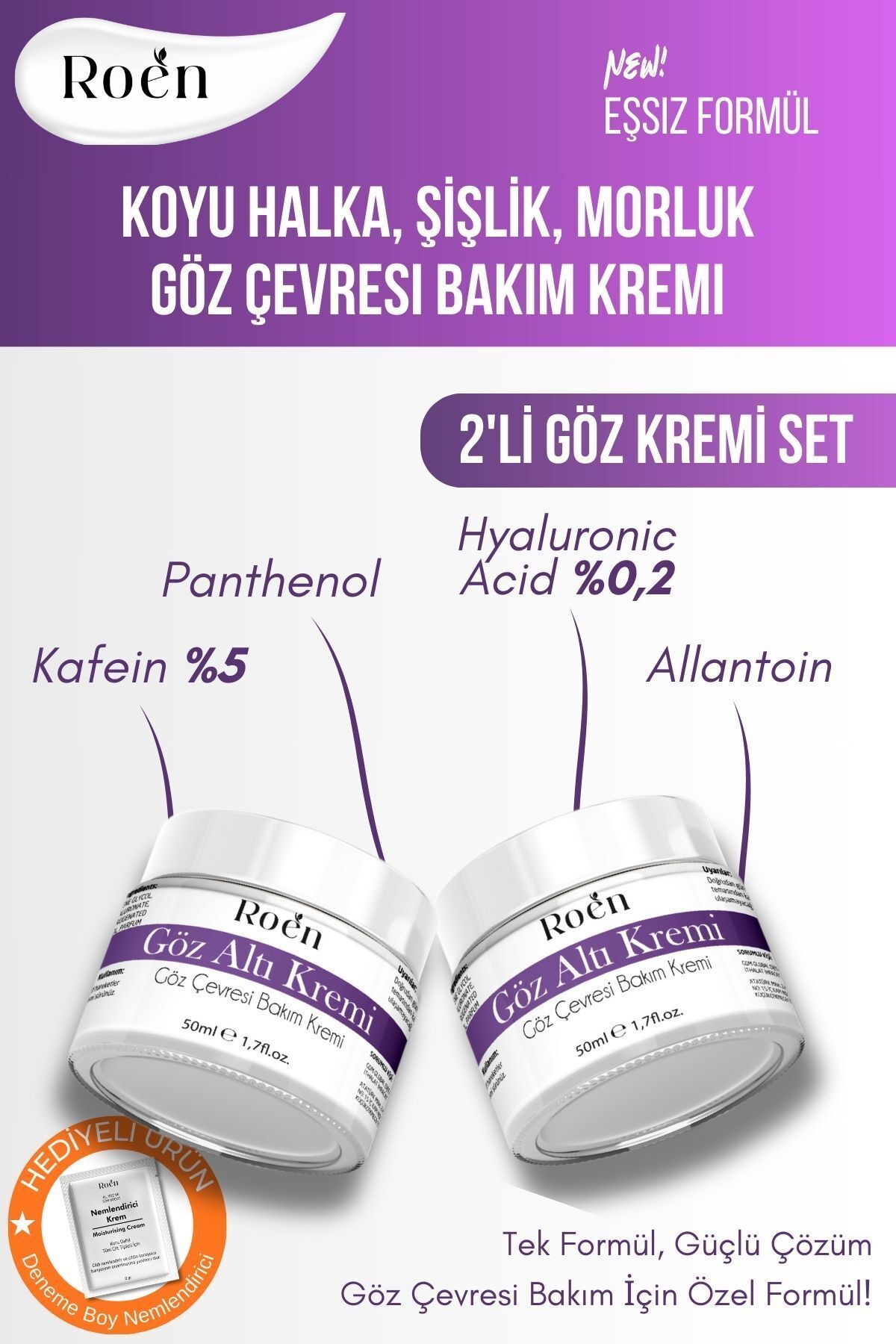 Roen Göz Altı Morluk Kremi Kafein %5 Hyaluronic Acid %0,2 Koyu Halka, Şişlik ve Bakım Kremi ...