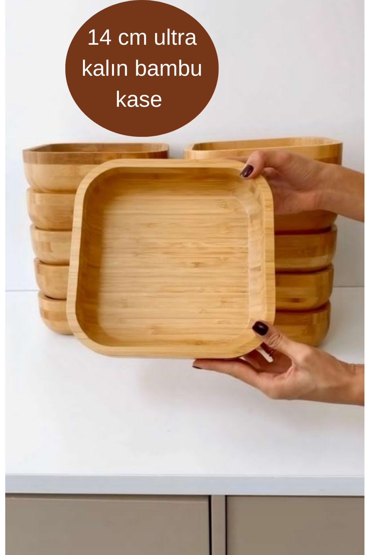 BRE HOME Lüx 14 Cm 1 Adet Bambu Dikdörtgen Ultra Kalın Bambu Tabak Kase ...