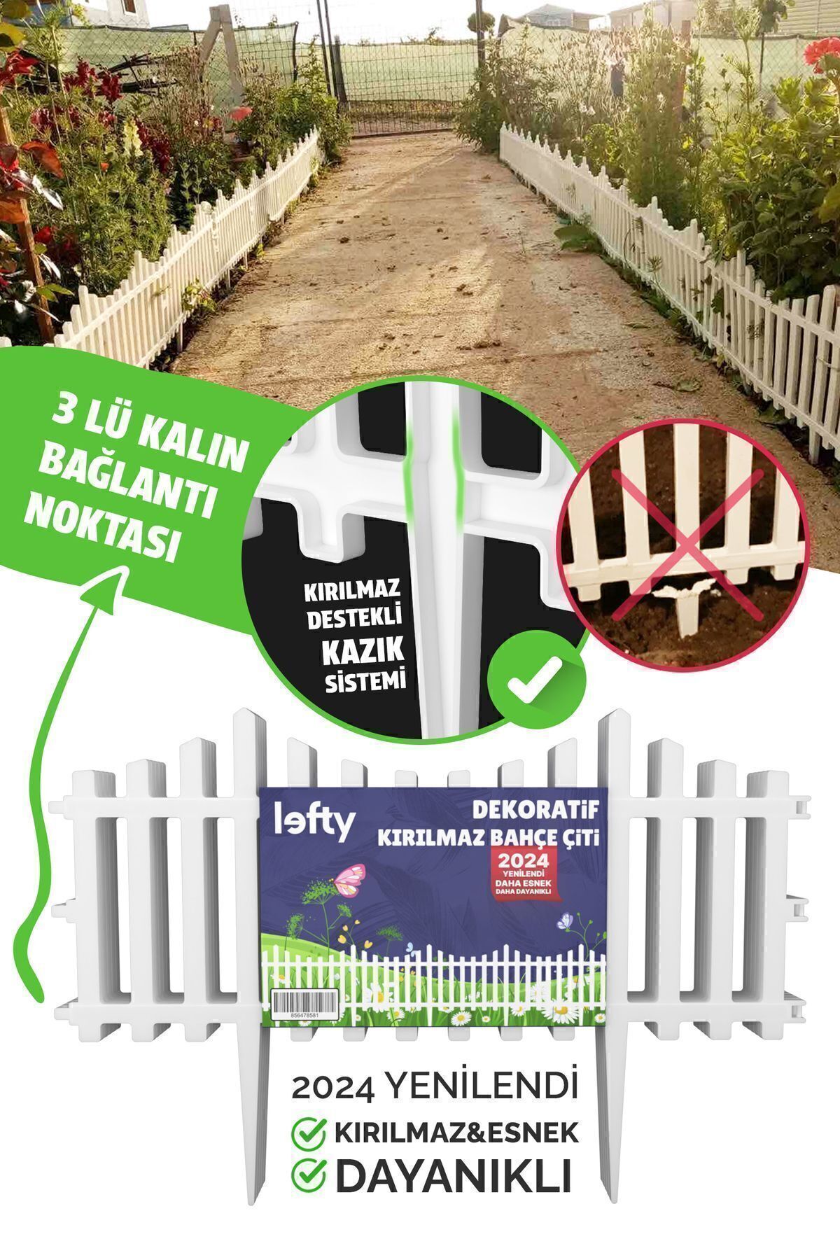 lefty Dekoratif Bahçe Çiti Plastik Kırılmaz Kar Beyaz Çit 59 X 39 Cm ...
