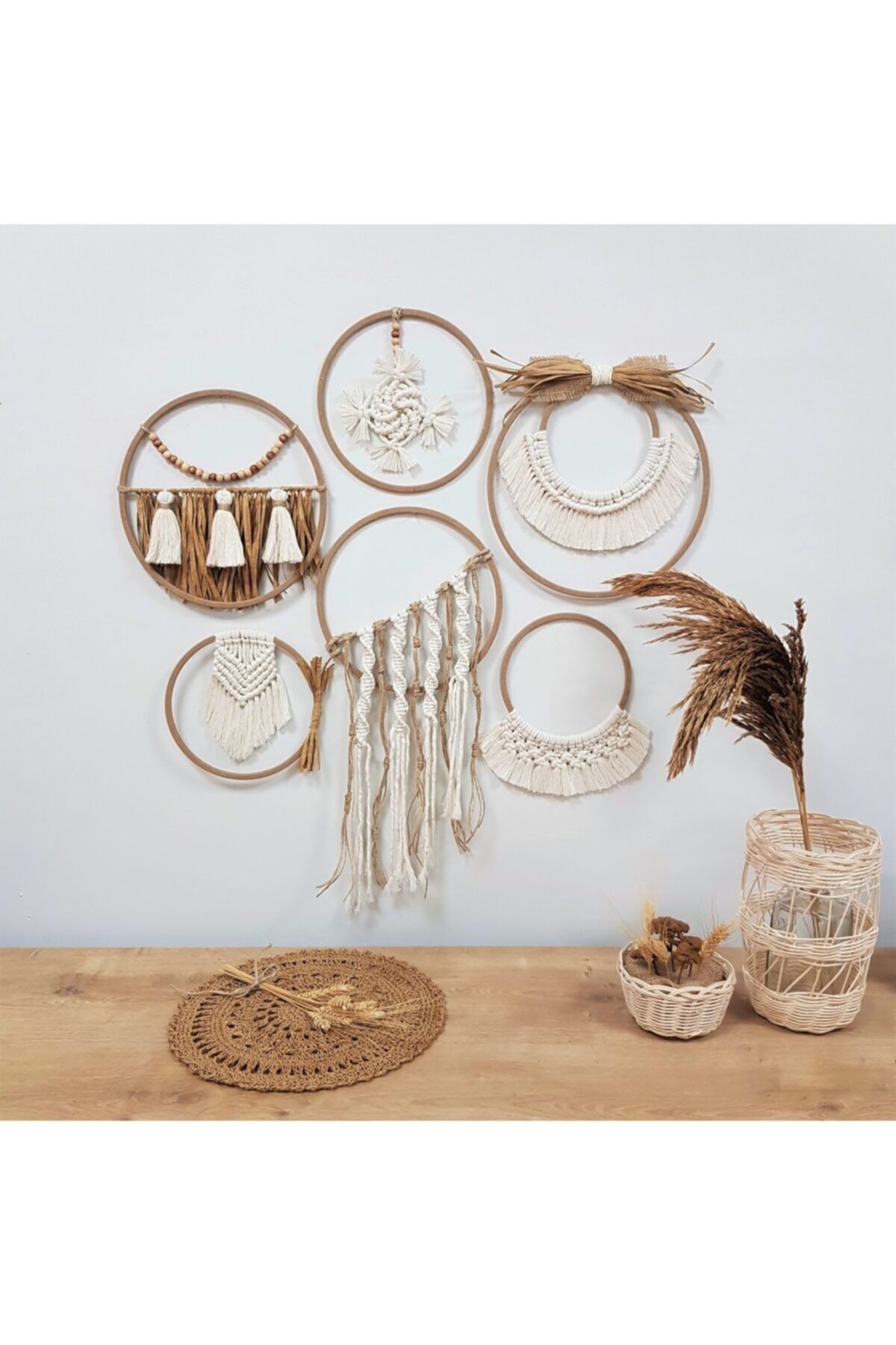 Limenis Kasnaklı Makrome Rustik Duvar Dekoru / Bohem Ofis Balkon Duvar Aksesuar / Makrome Set ...