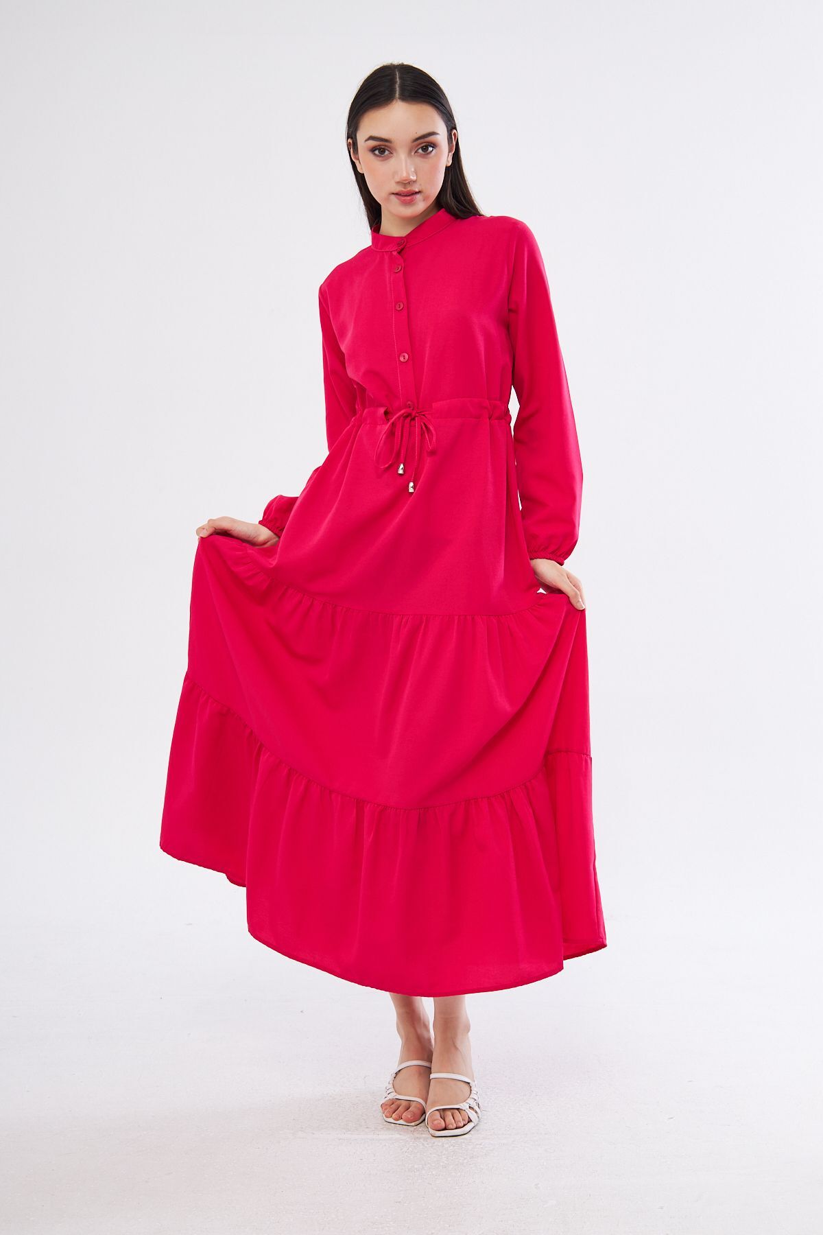 brako tekstil Kadın Önden Düğmeli Hakim Yaka Katlı Elbise Fiyatı, Yorumları - Trendyol