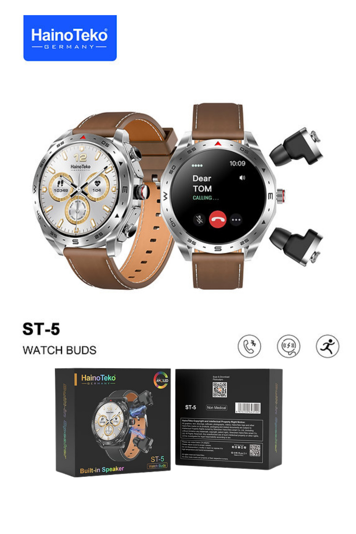 LaraThec HainoTeko ST-5 Amoled Ekran Dahili Bluetooth Kulaklıklı Watch Buds Series Akıllı Saat ...