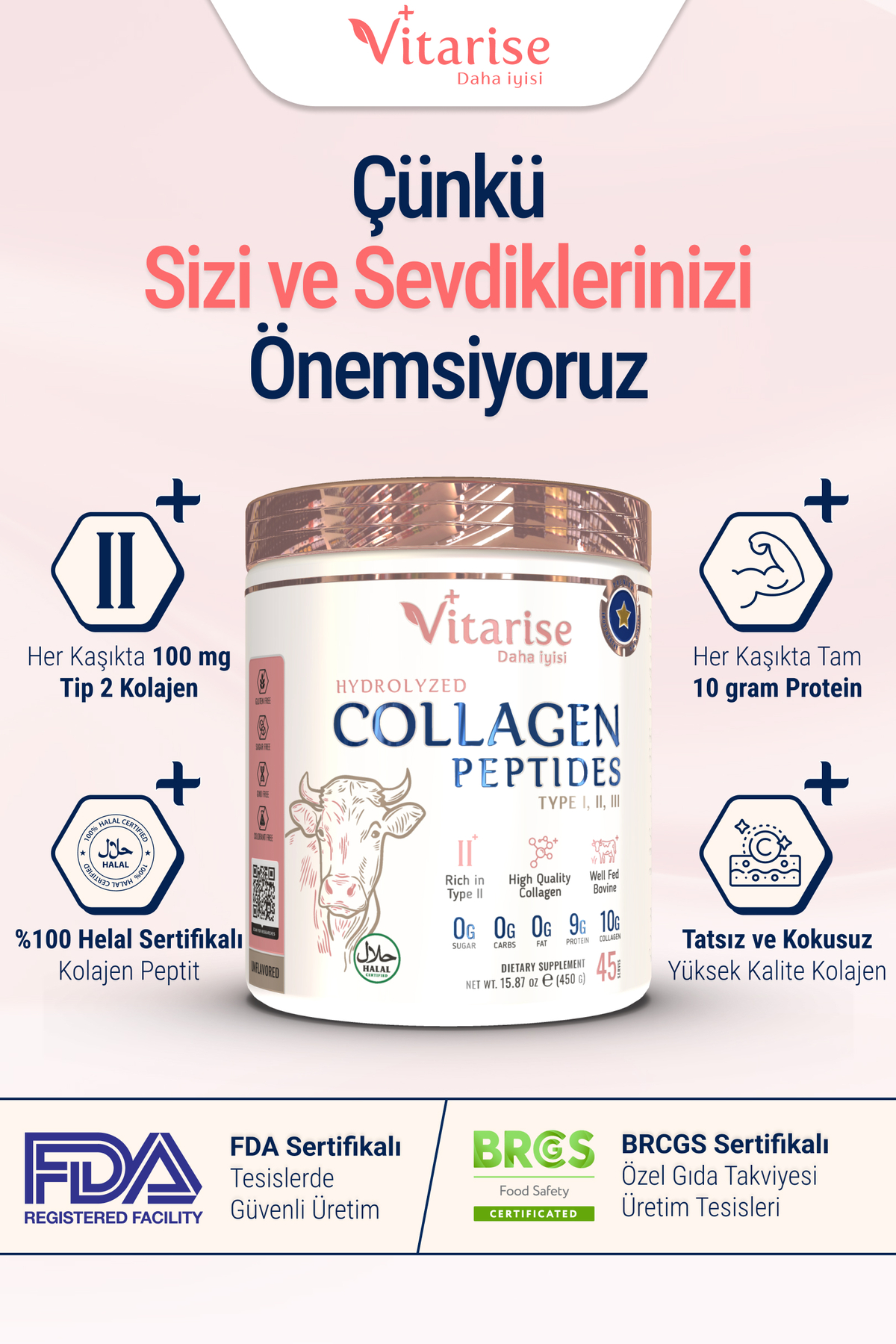 VİTARİSE İçimi Kolay Tatsız Ve Kokusuz Hidrolize Kolajen (TİP 1-2-3 ...