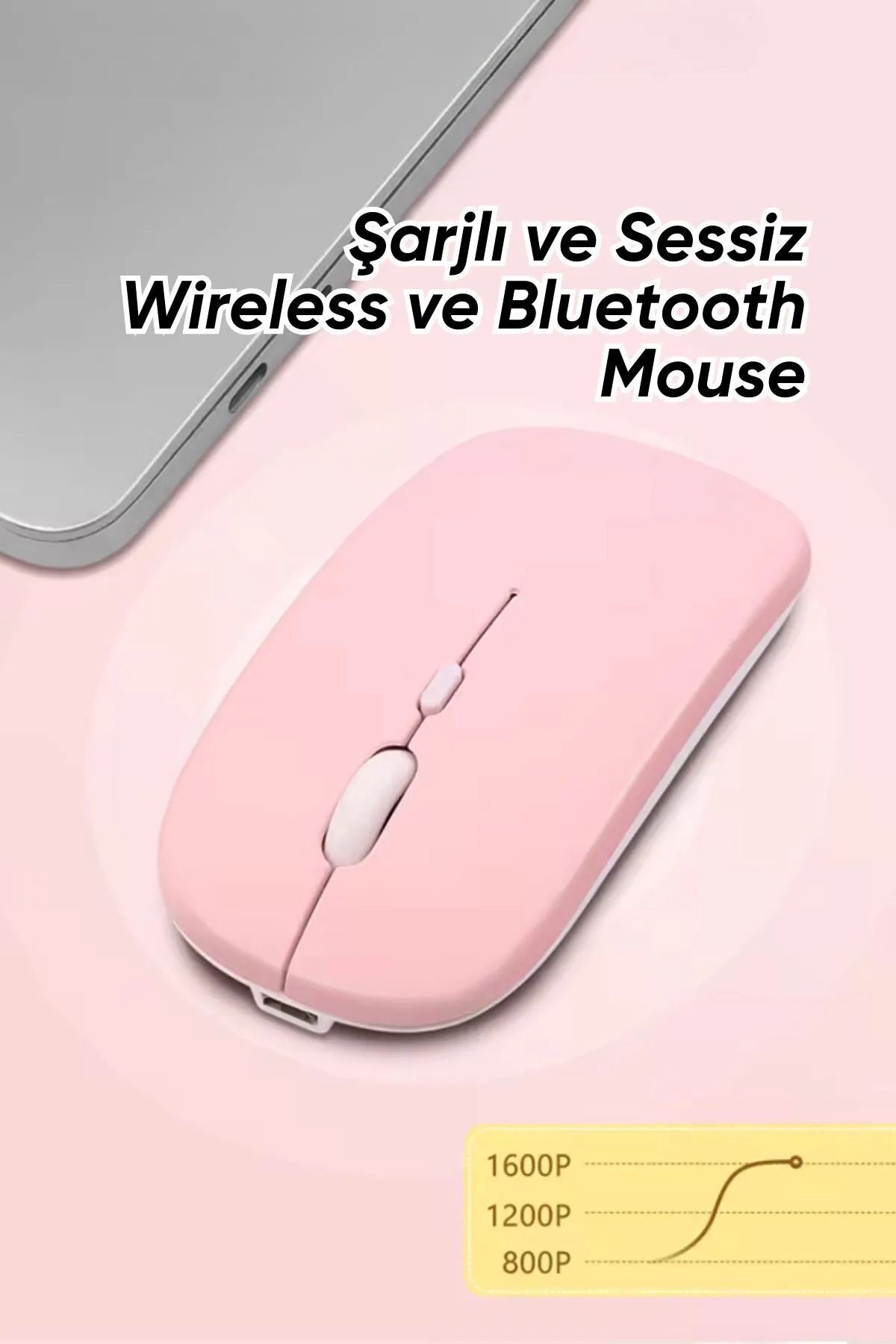 Tiffany Pembe Kablosuz Wireless 2.4g Bluetooth Sessiz Mouse Şarj ...