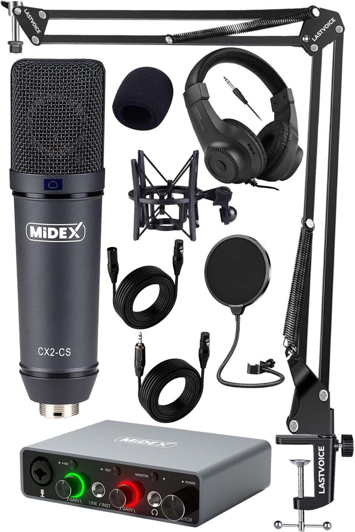 Midex Stüdyo Ekipmanları Exclusive Paket-3 CX2 Mikrofon GLX-700GR Ses Kartı Stüdyo Kayıt Seti ...