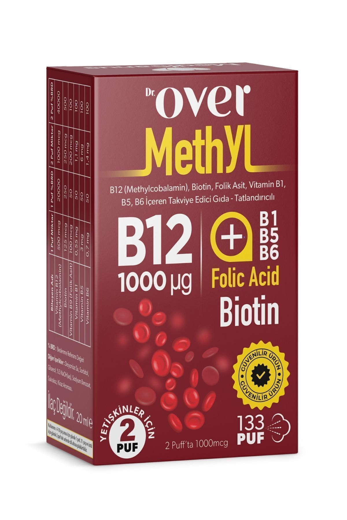 Dr over B12 (METHYL) Plus, Biotin, Folik Asit, Vitamin B1, B5, B6 ...