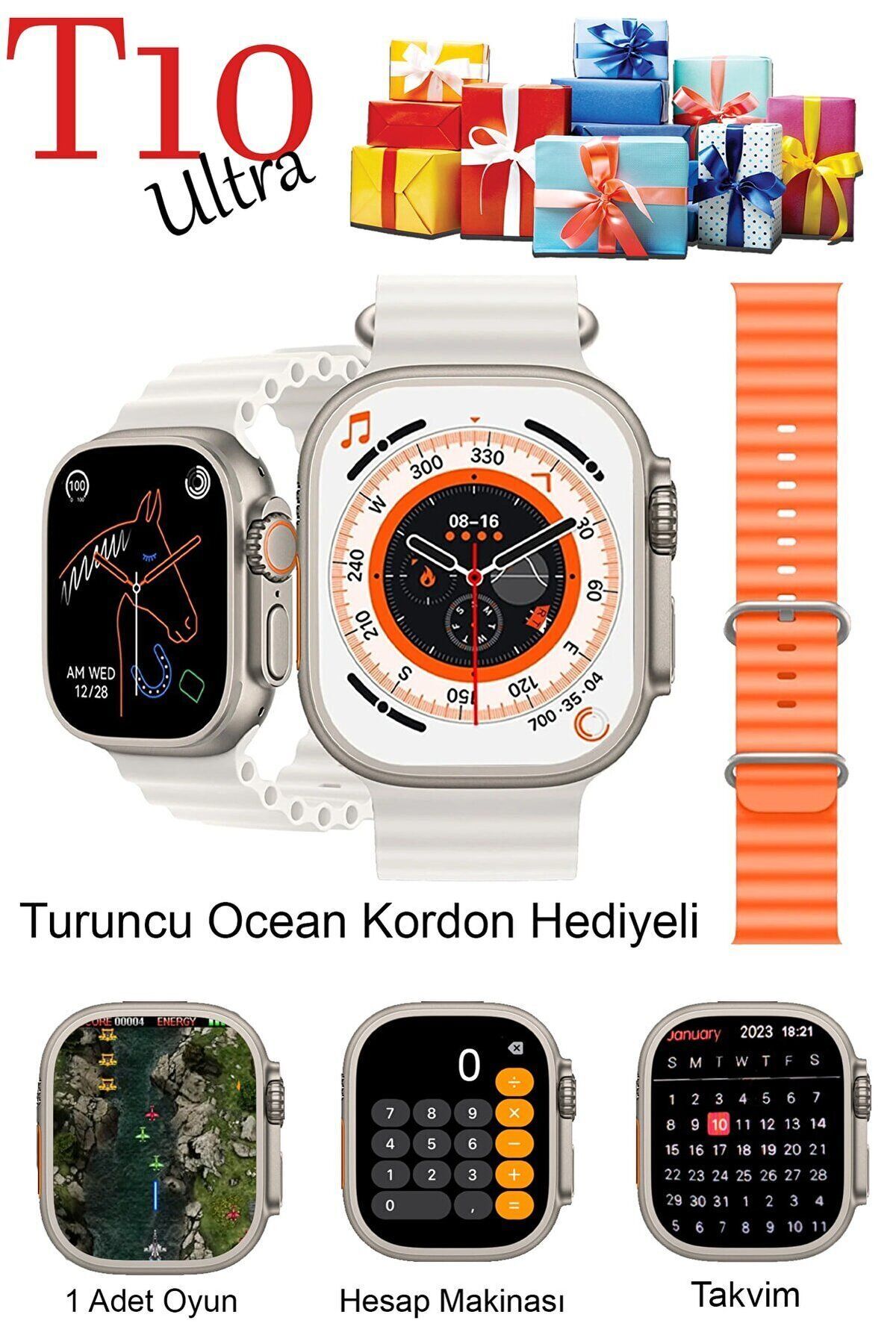 LaraThec T10 Ultra Akıllı Saat 49 Mm Çift Kordon Beyaz Ve Siyah Watch ...