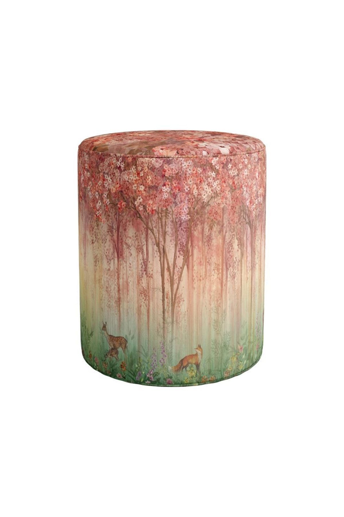 Adawall Red Mini Flowers And Gazels Puf (kumaşı Süettir. Uluslararası ...