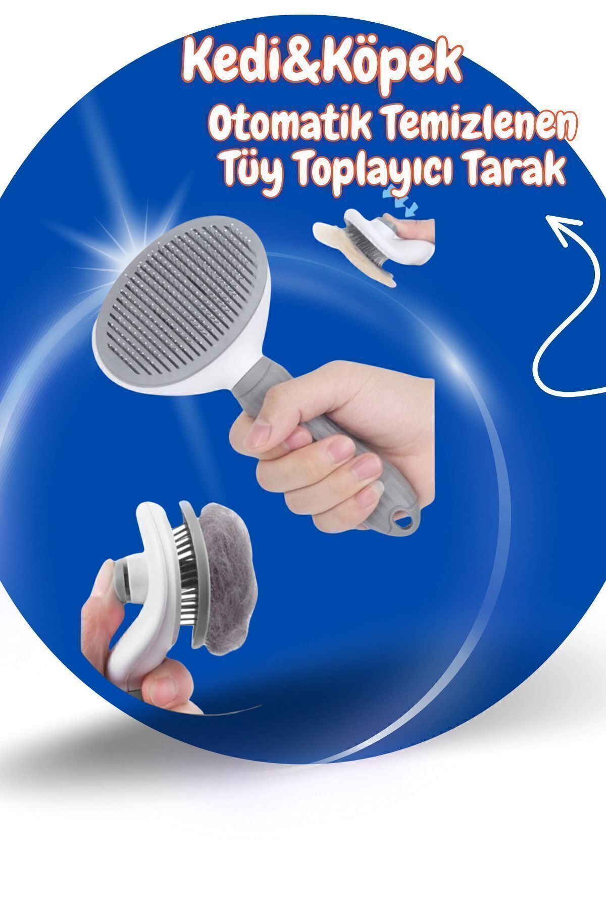 ALÇİN Tuşlu Evcil Hayvan Fırçası Kedi Köpek Tüy Toplayıcı Tarak Gri ...
