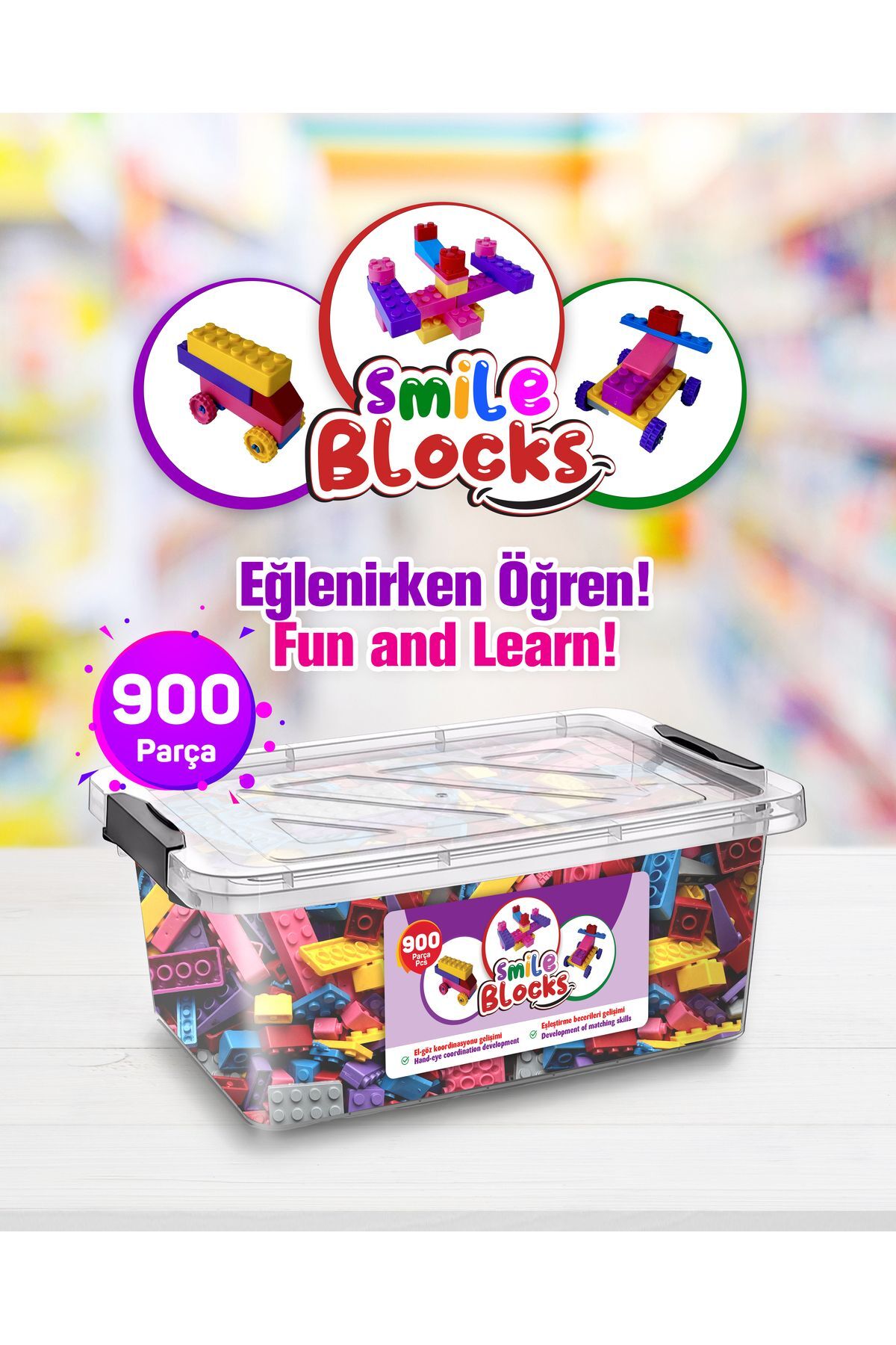 p parti oyunevi Smile Blocks 900 Parça Plastik Kutulu Mikro Blok ...