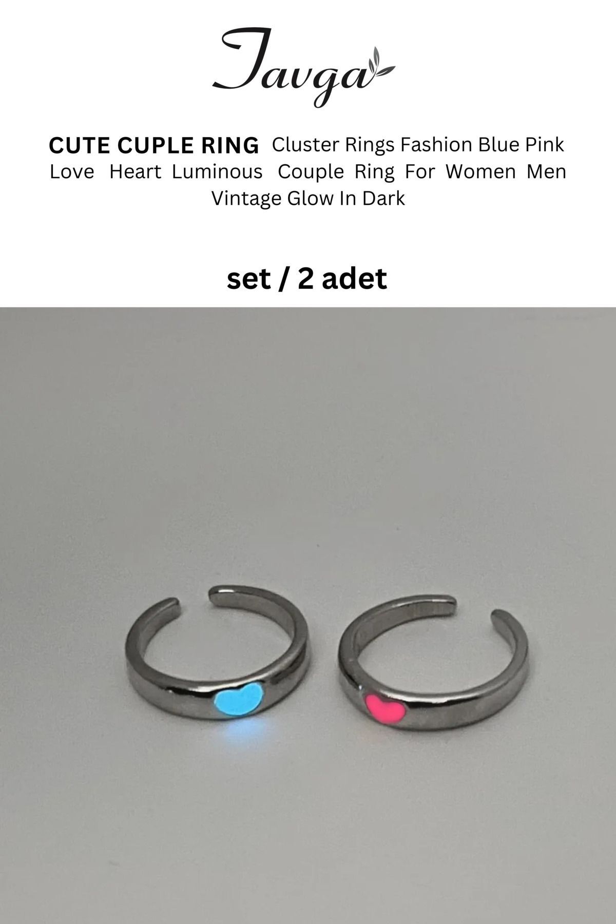 TAVGA 2li Silver Couple Ring Neon Işıklı Sevgili Aşk Yüzük Seti Mavi Ve ...