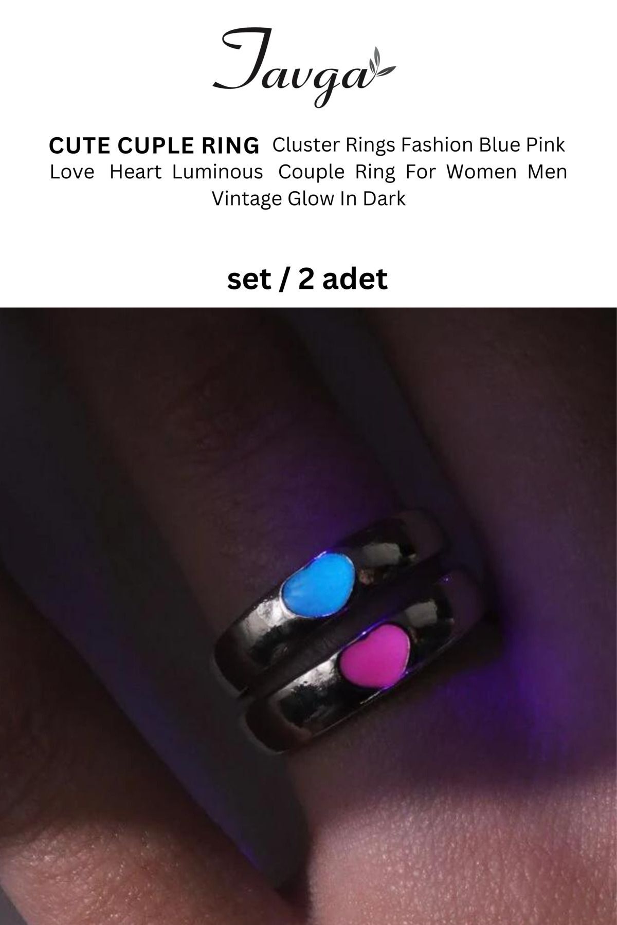 TAVGA 2li Silver Couple Ring Neon Işıklı Sevgili Aşk Yüzük Seti Mavi Ve ...
