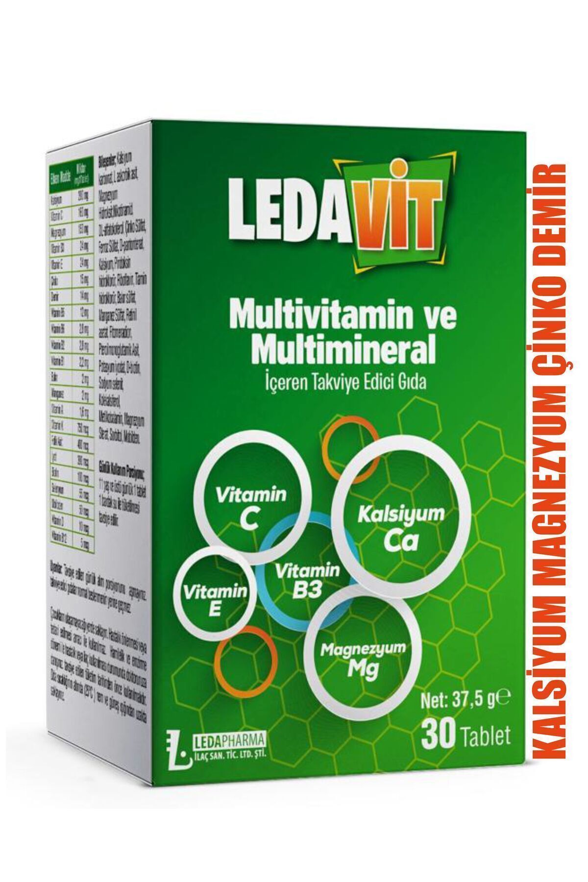 LedaPharma Multivitamin Mineral 30 Tablet (KALSİYUM MAGNEZYUM ÇİNKO ...