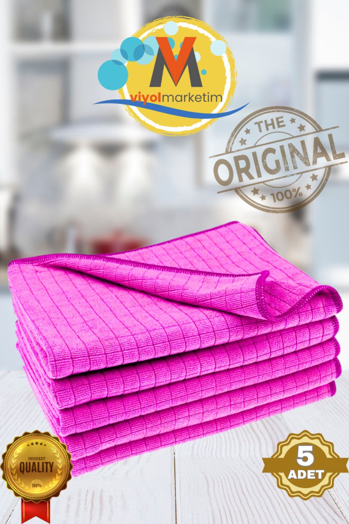 viyolmarketim (5 ADET) Mikrofiber Mutfak Temizlik Bezi - 40x40 Cm, Leke Tutmaz, Koku Yapmaz ...