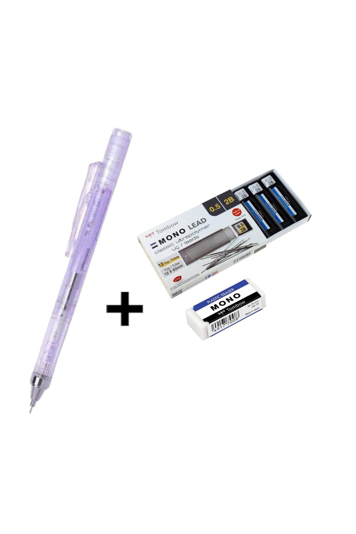 Tombow Mono Graph 0.5 mm Uçlu Kalem Şeffaf Mor + 12 Tüp 0.5mm 2b uç ...