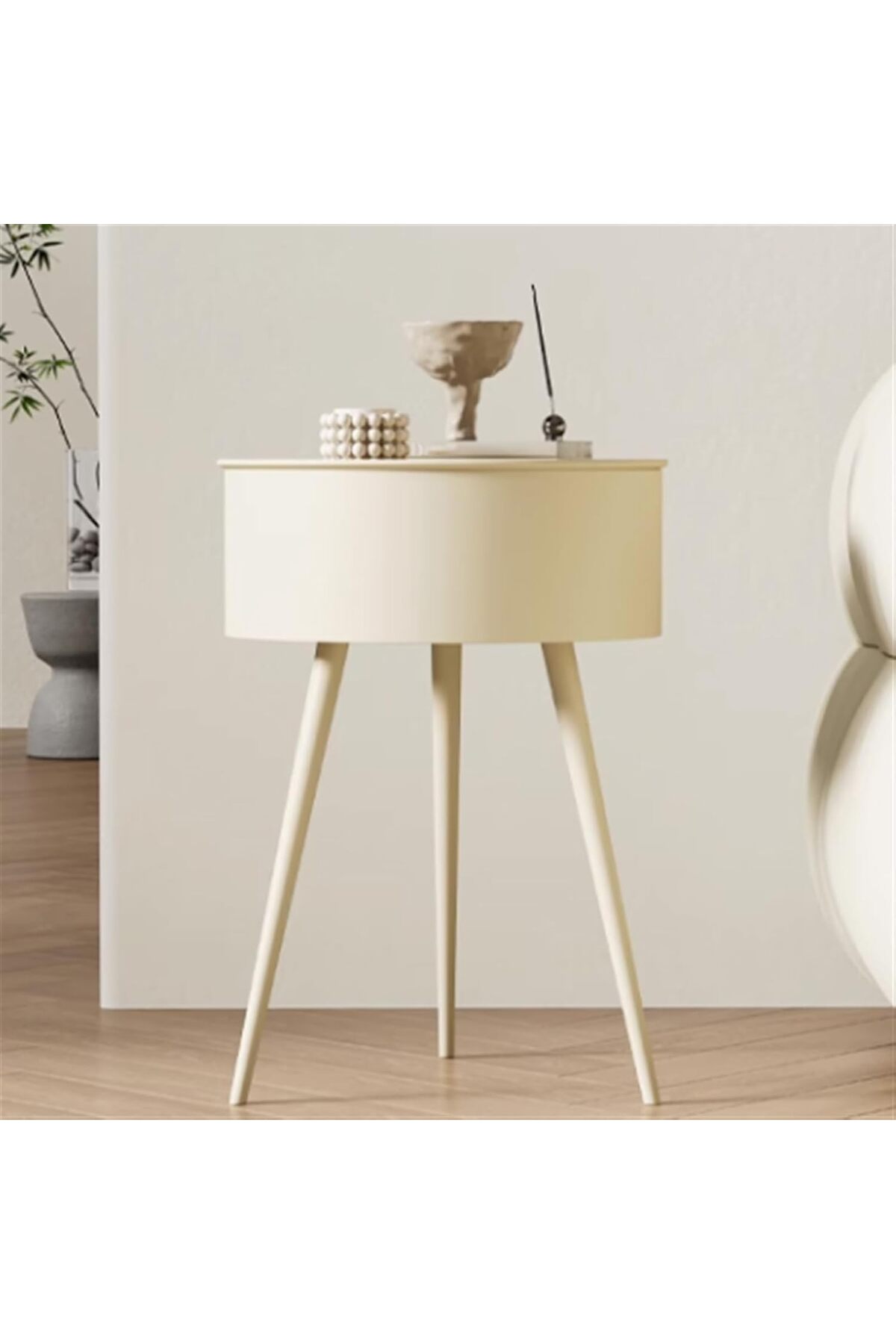 DubaiGallery Round Bedside Table with 1 Drawer White MDF Wood Frame ...