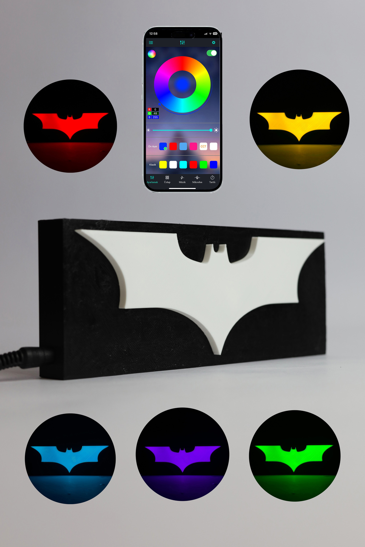 domini Batman - RGB Led Işıklı 3 Boyutlu Tabela - 20cm x 7.5cm x 2cm ...