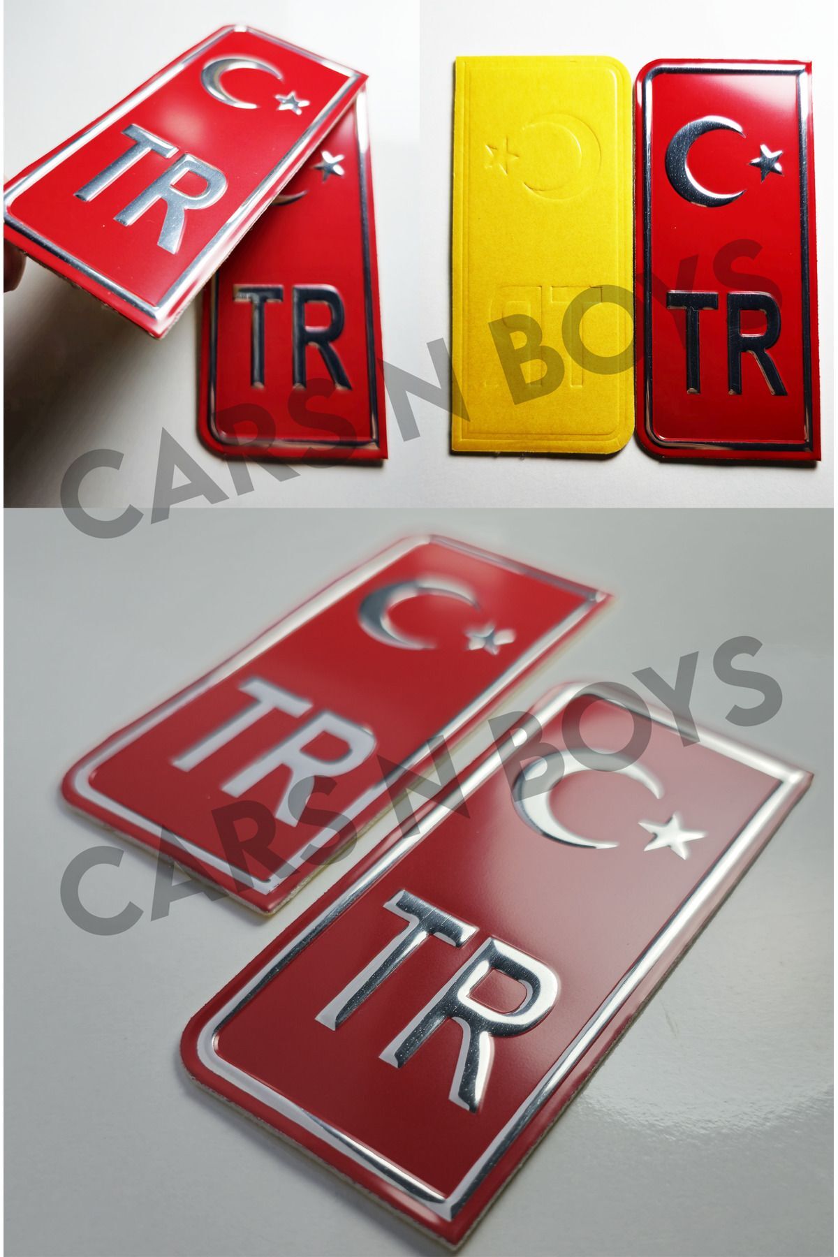 CARSNBOYS Türkiye Tr Plaka Sticker - Aluminyum 2'li Ay yıldız Kabartma ...