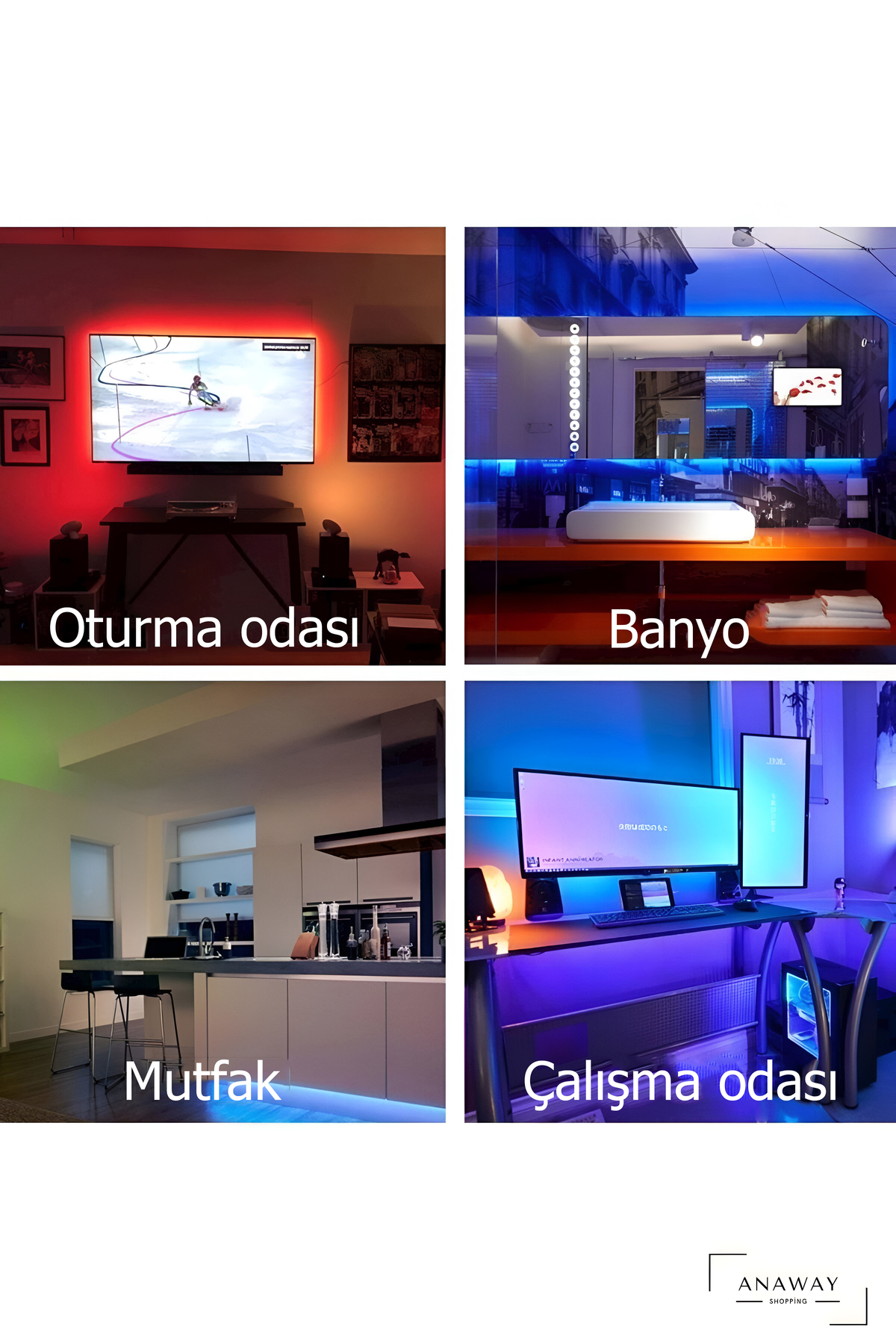 anaway shopping Şerit Aydınlatma Tv Arkası Silikonlu 1 Metre Kumandalı ...