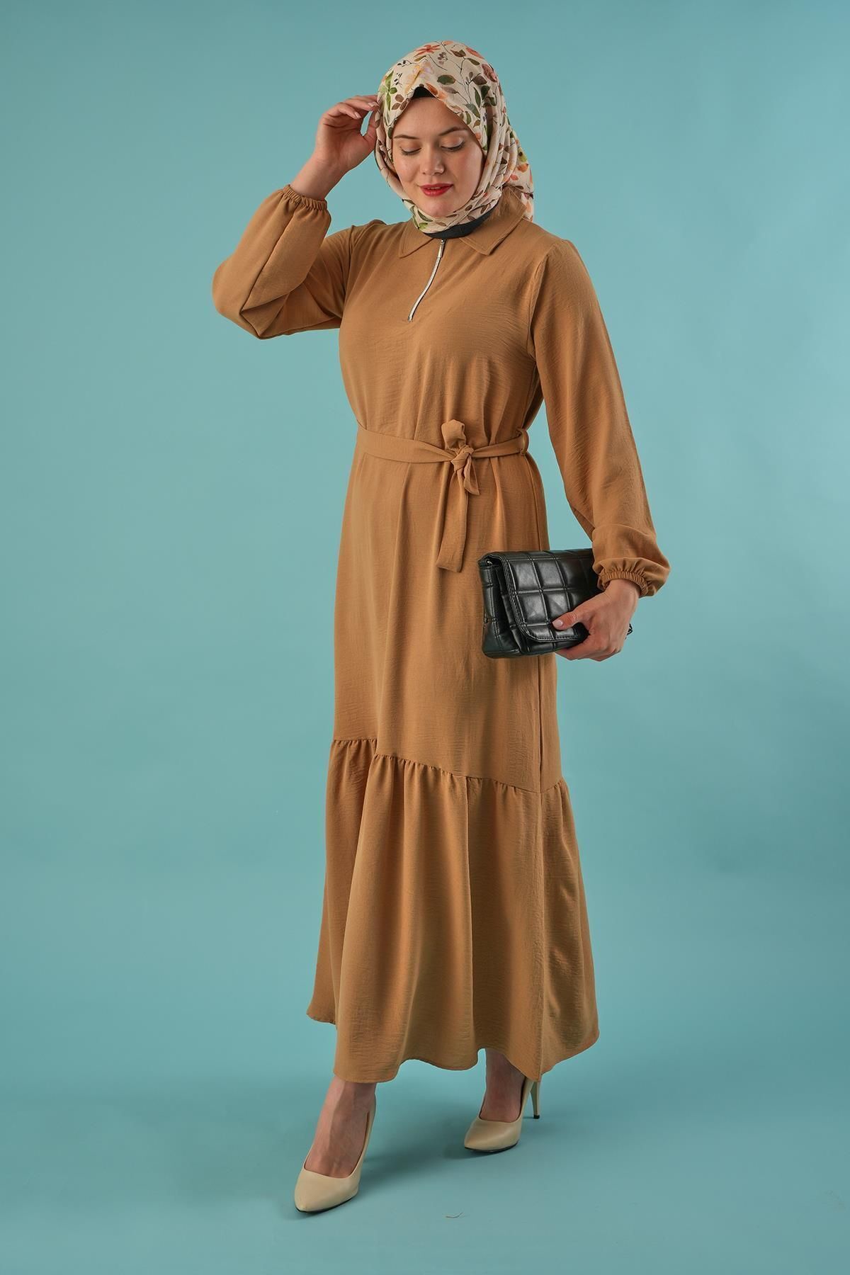 ESPİNA Kadın Aurobin Kumaş Yarım Fermuarlı Tam Boy Elbise - Fiyatı ...