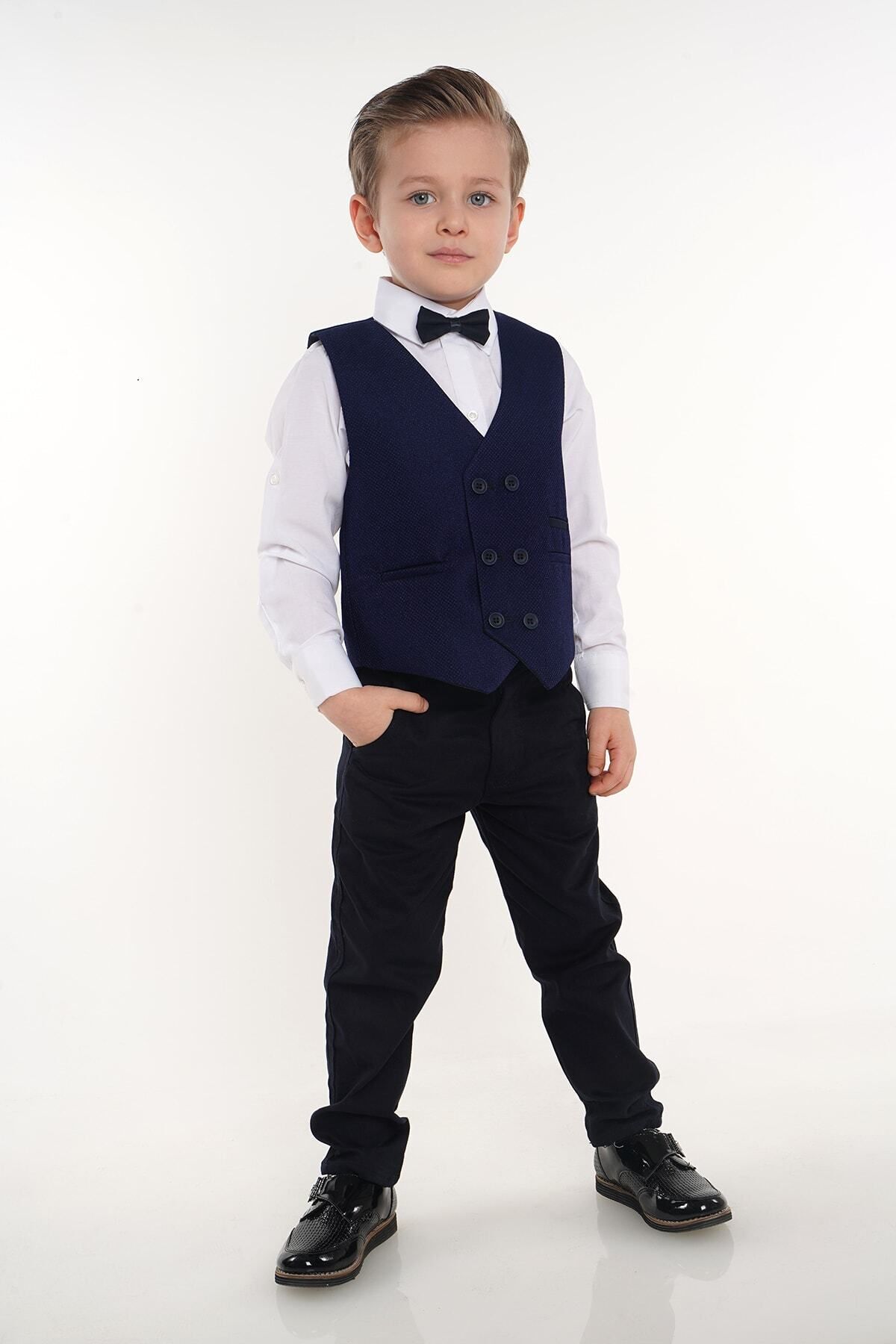 Merdia Kids Erkek Çocuk Takım Elbise 6 Düğmeli Yelekli Papyonlu Smokin ...
