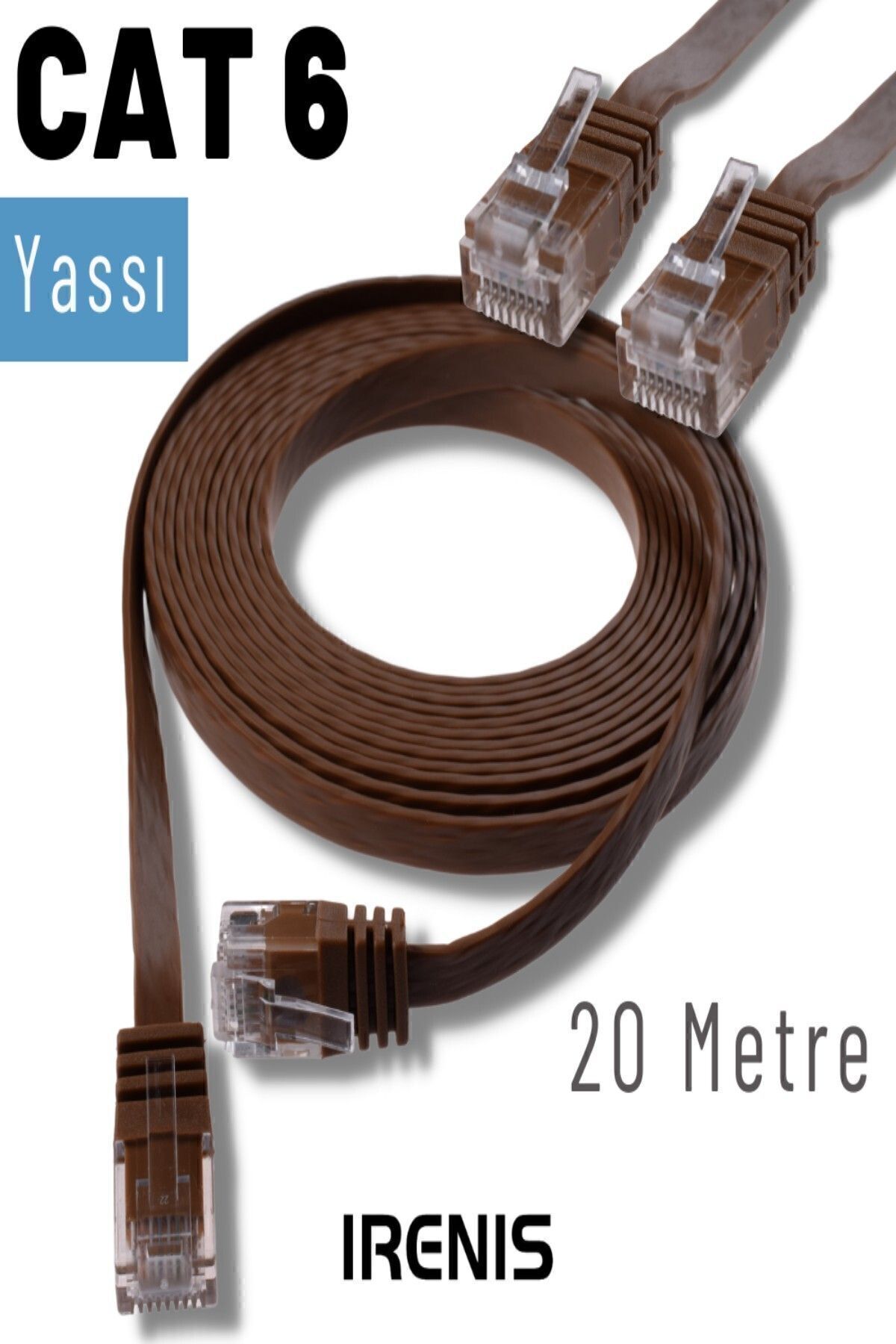 IRENIS Cat6 Kablo 20 Metre Yassı Ethernet Network Lan Ağ Internet Kablosu, Kahverengi - OnuAl ...