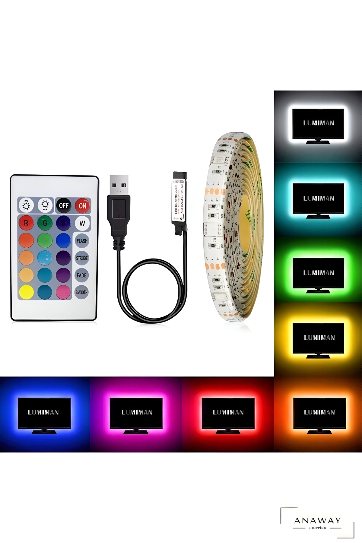anaway shopping Şerit Aydınlatma Tv Arkası Silikonlu 1 Metre Kumandalı ...