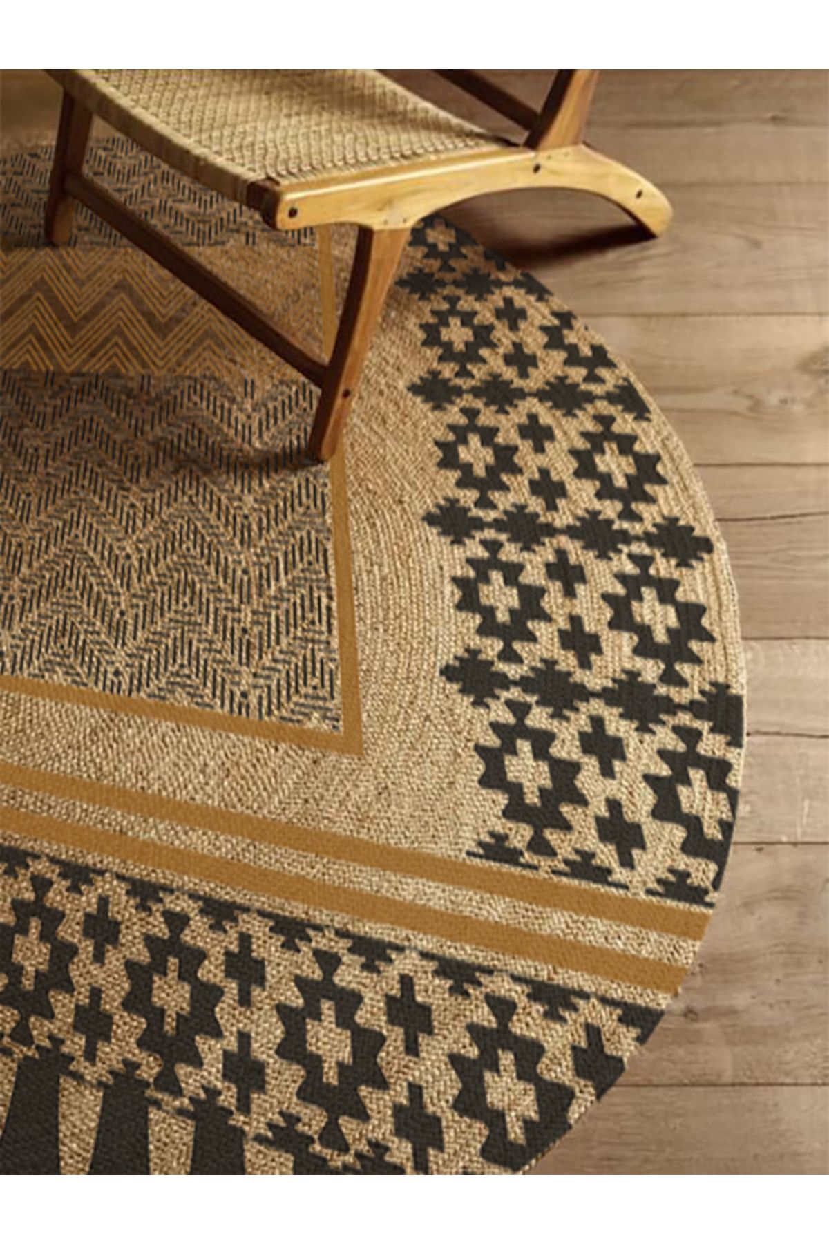 kilim home Boho 947 Geometrik Ve Etnik Baskılı Örgü Yuvarlak Natural ...