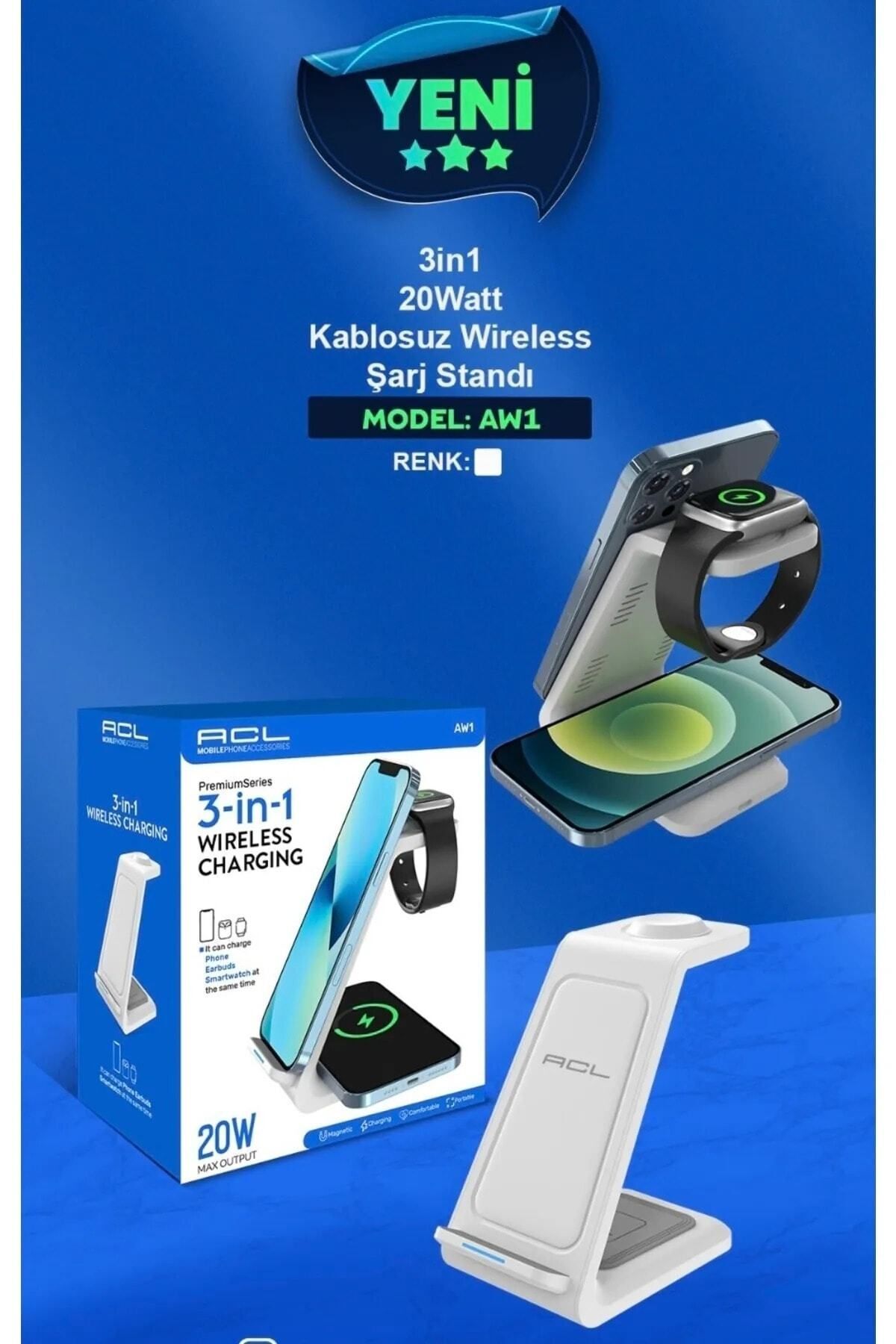 ACL Aw1 - 20w Iphone Watch / Android 3in1 Kablosuz Wireless Şarjlı ...
