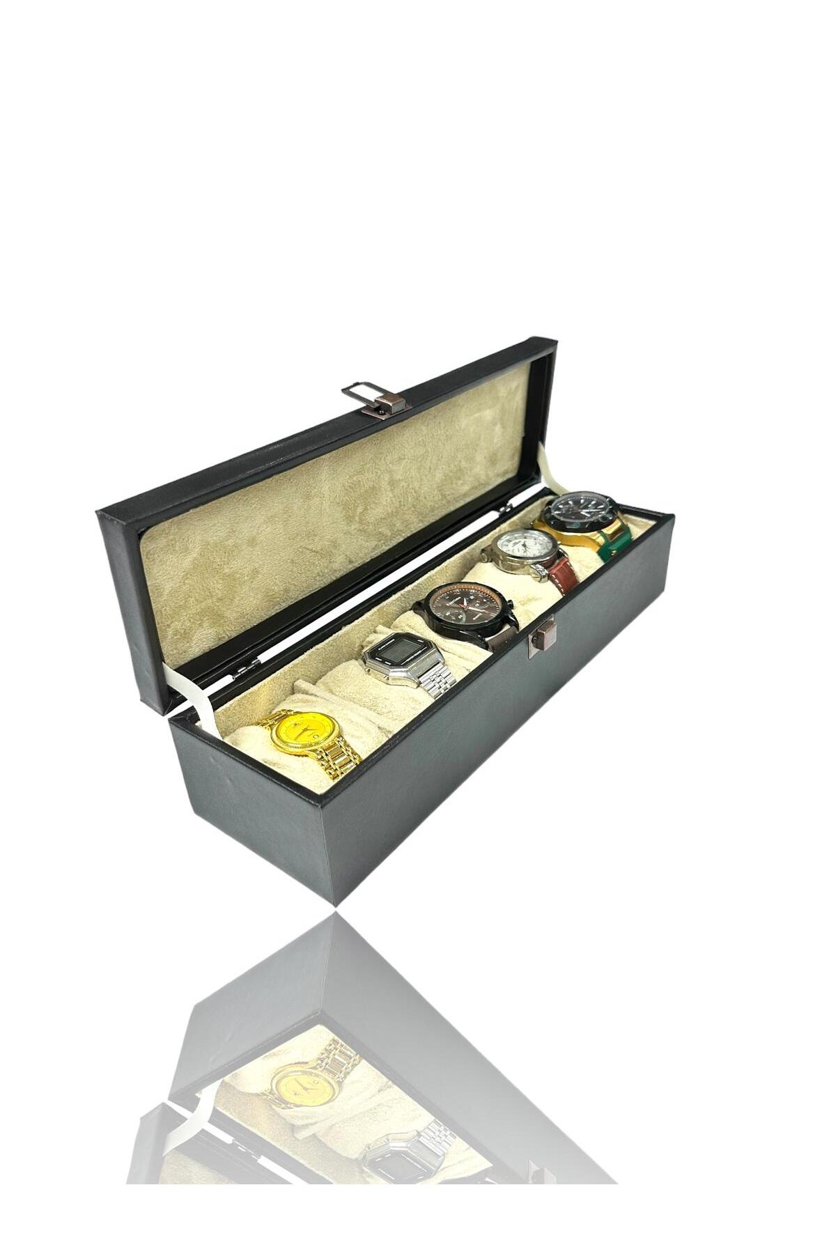 Genel Markalar Diji 5'li Saat Kutusu Camsız Siyah İçi Krem Saat Çantası ...